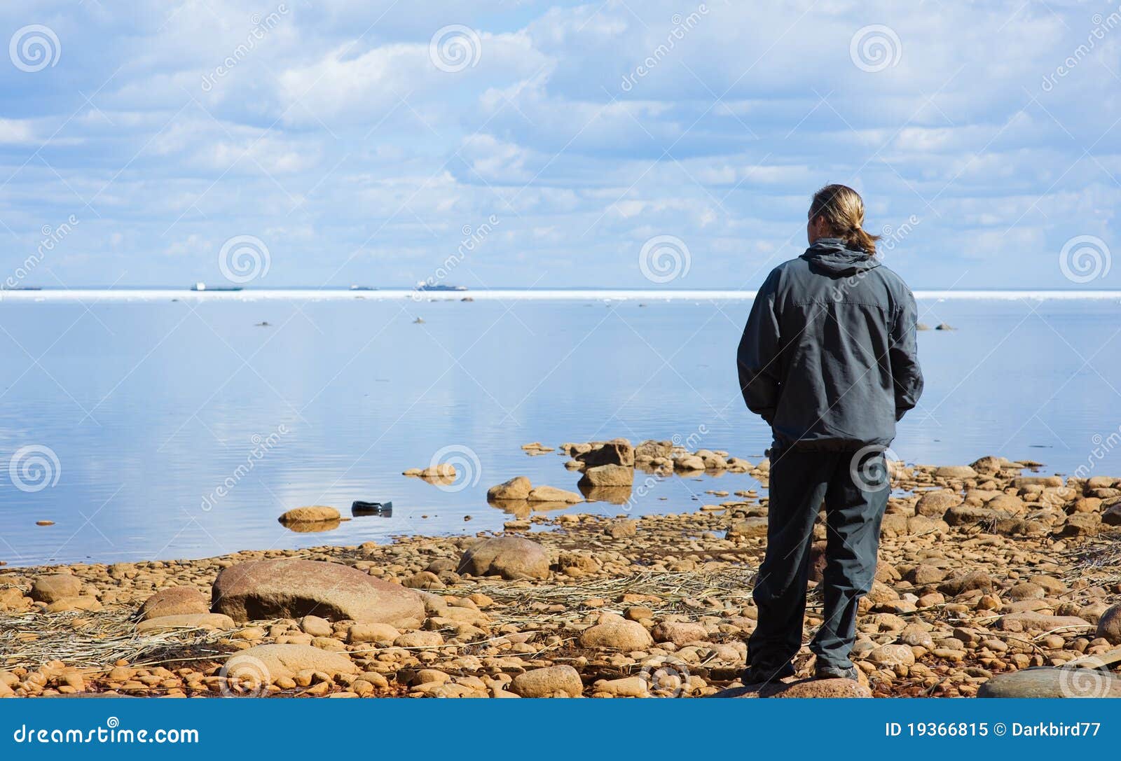 Man looking at sea stock image. Image of ship, landscape - 19366815