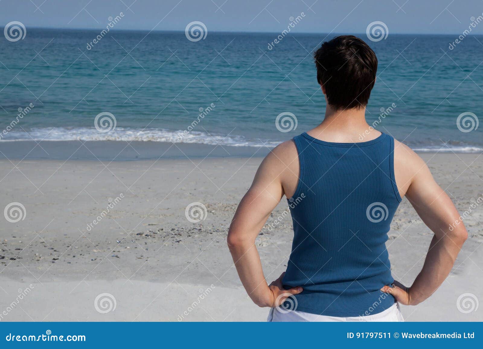 Man Looking at Sea from Beach Stock Image - Image of handsome, coast ...