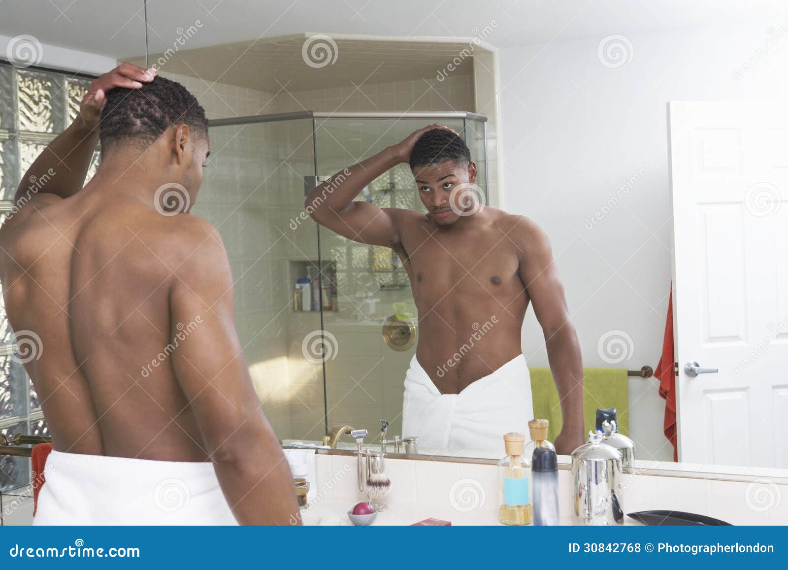 Man Looking at Self in Bathroom Mirror Stock Photo - Image of scenes ... Man Looking at Self in Bathroom Mirror Stock Photo - Image of scenes ...