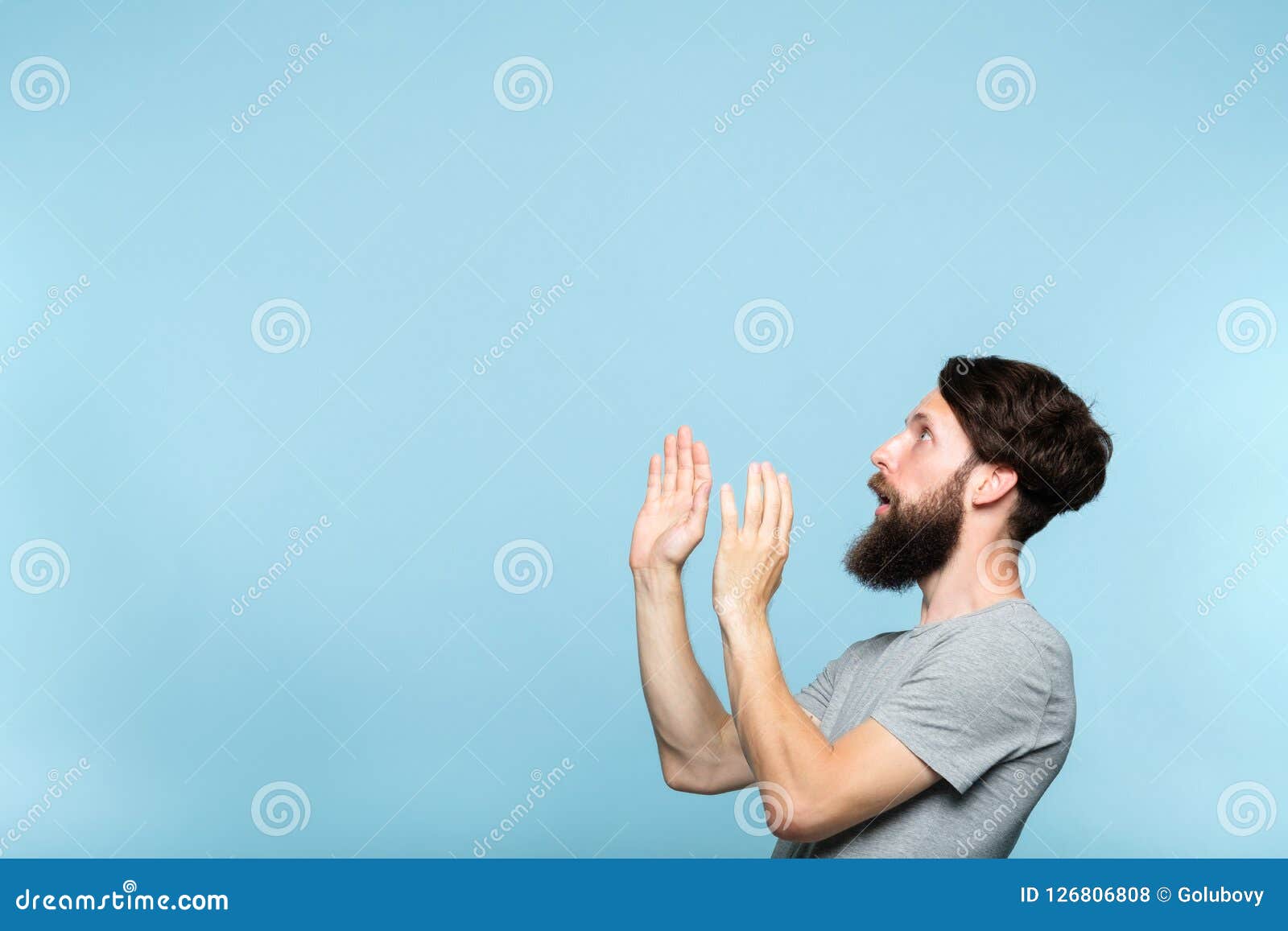 Man Look Sideways Intimidated Scared Free Space Stock Photo - Image of ...