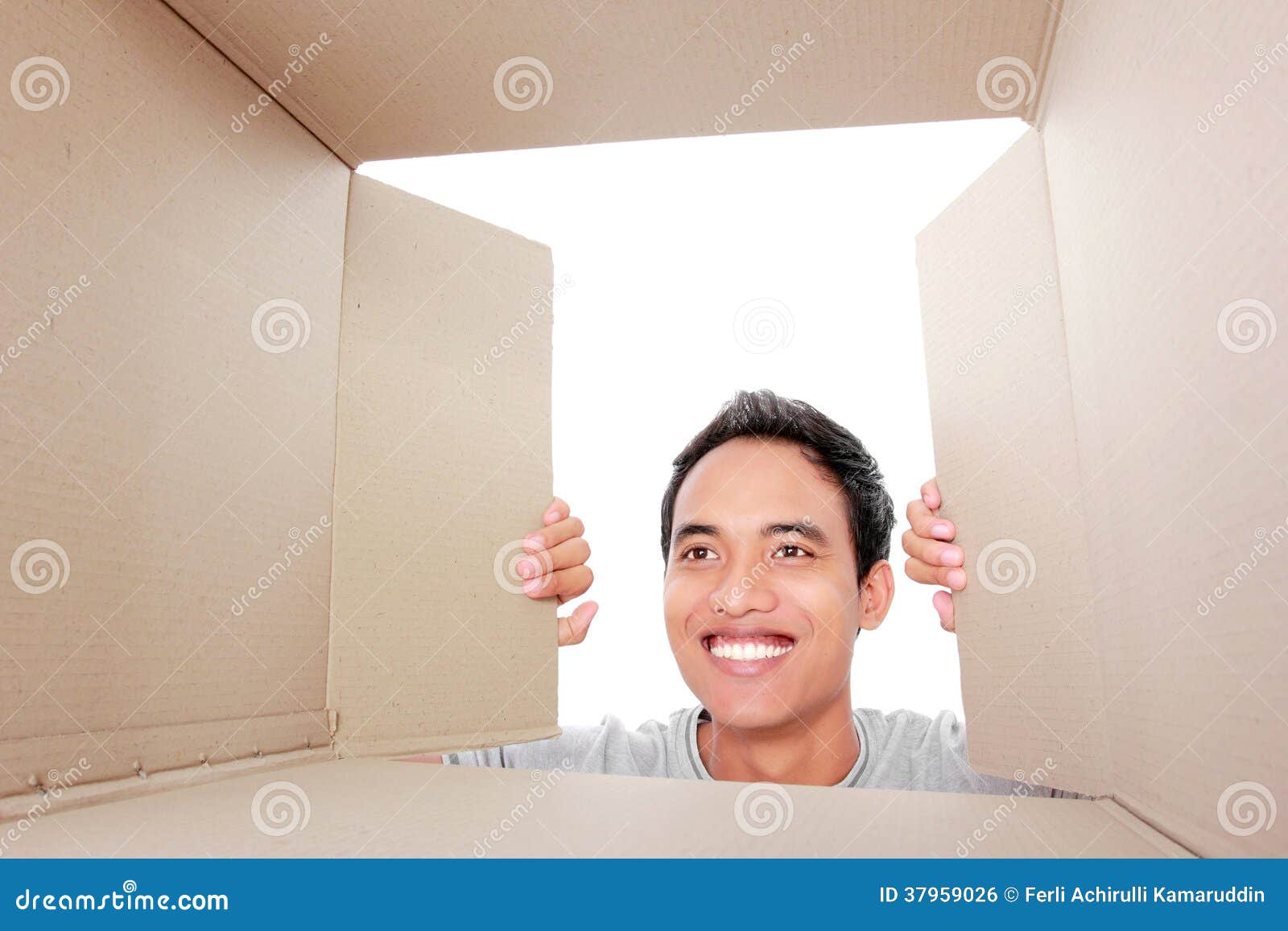 Man Looking for Something Inside Box Stock Photo - Image of opened ...