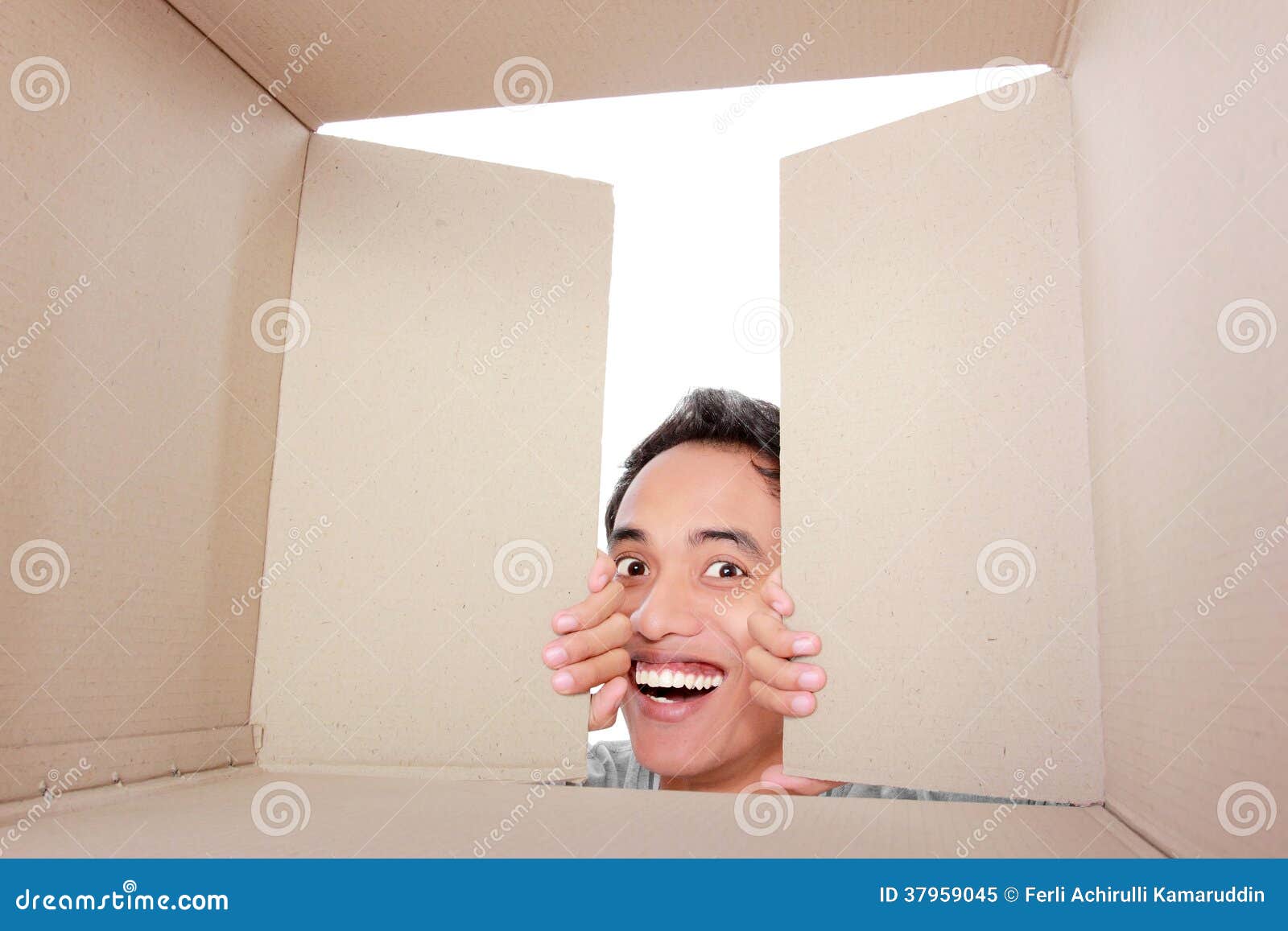 Man Looking for Something Inside Box Stock Image - Image of empty, case ...