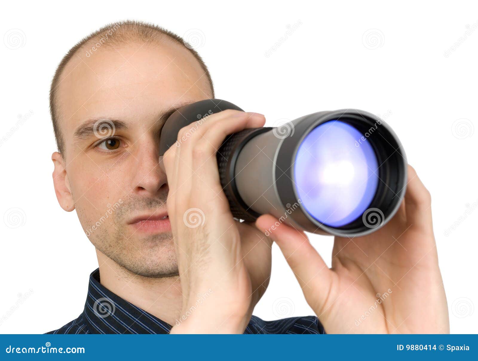 Man Looking through Spyglass Stock Photo - Image of binoculars ...