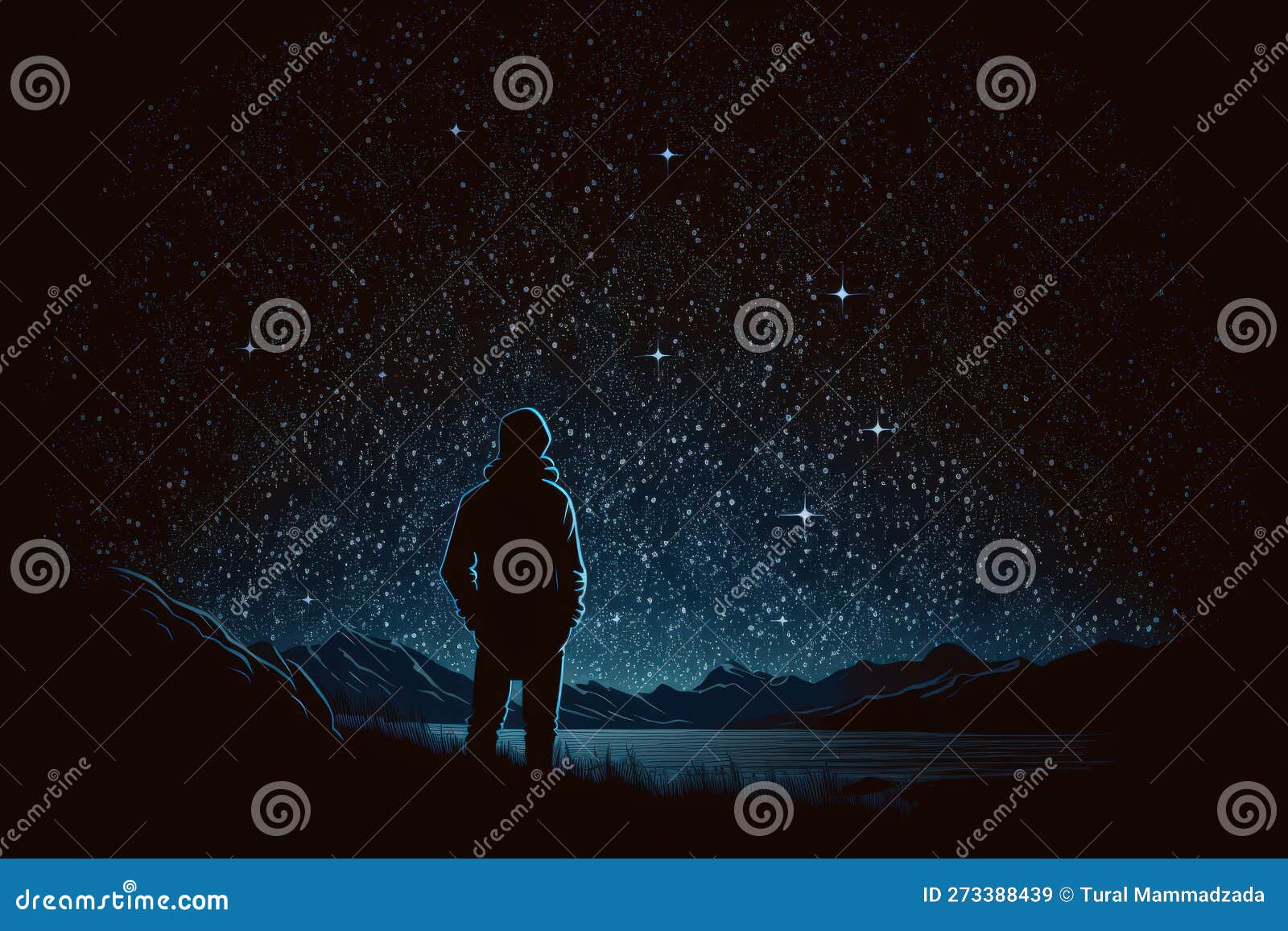 Man Looking at the Stars. Alone Man Looking at Starry Sky Stock ...