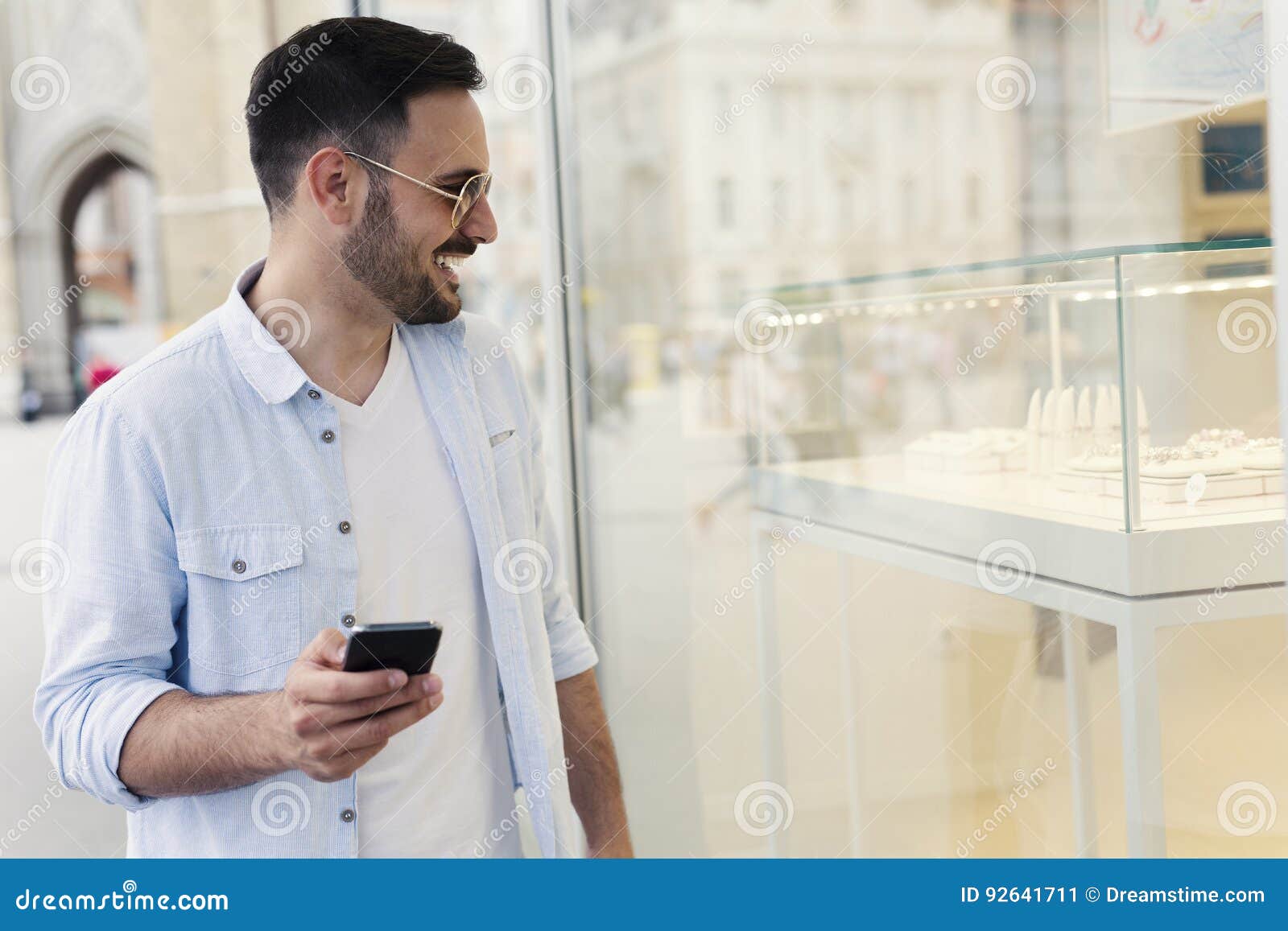 Man Looking in the Store Window Stock Image - Image of attractive ...