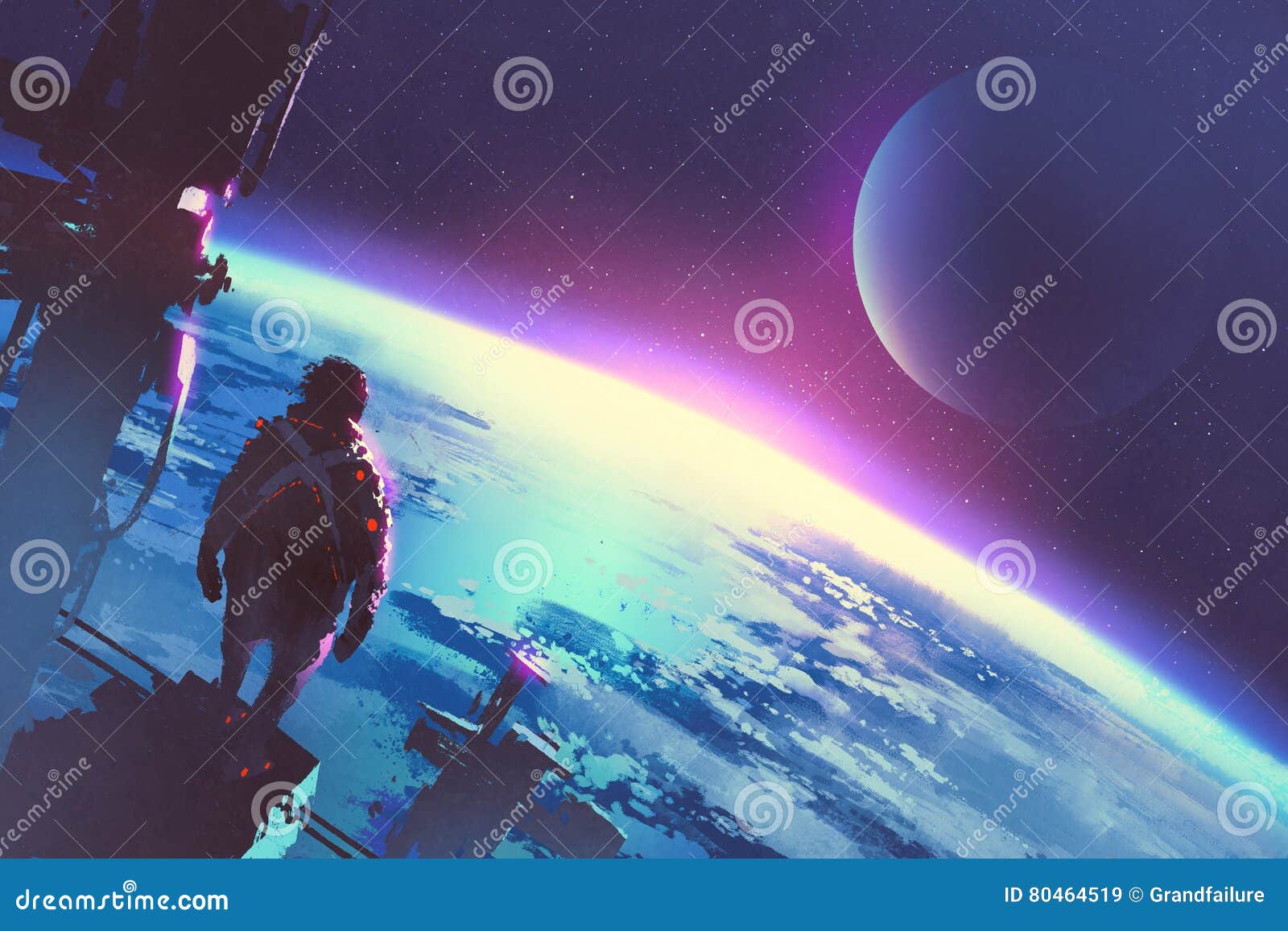 The Man Looking at a Surface of the Earth from a Space Stock ...