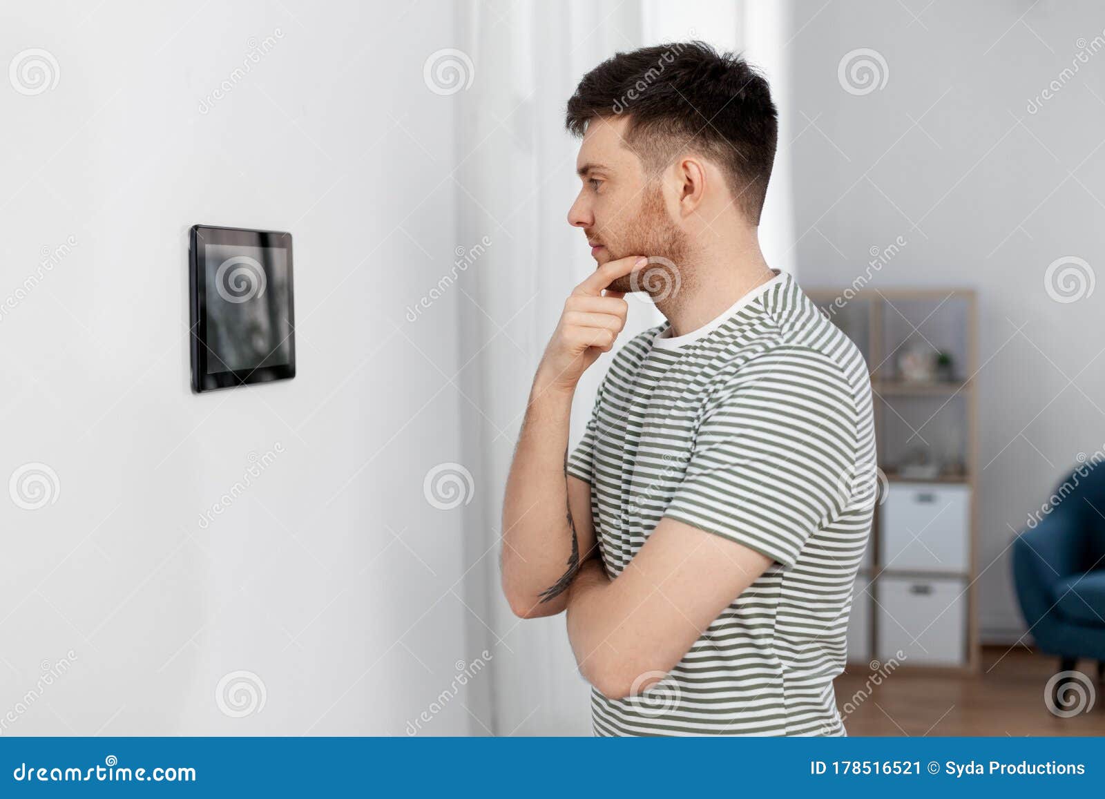 Man Looking at Tablet Computer at Smart Home Stock Image - Image of ...