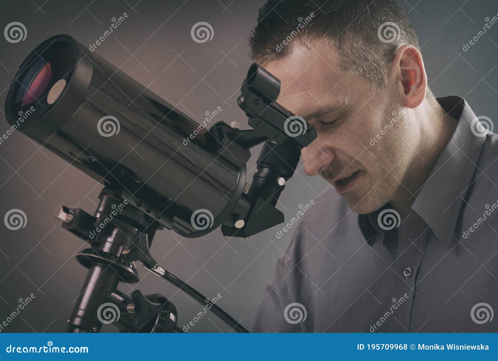 Man Looking through Telescope Stock Photo - Image of face, search ...