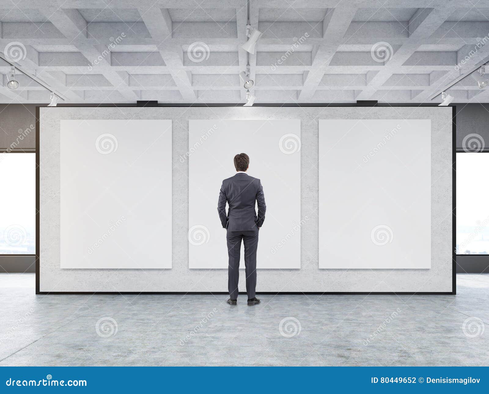Man Looking at Three Posters in a Gallery Stock Photo - Image of filter ...