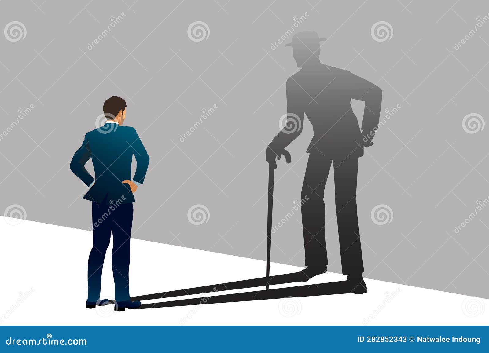 Man Looking To Casting Shadow of Old Man on Wall Stock Illustration ...