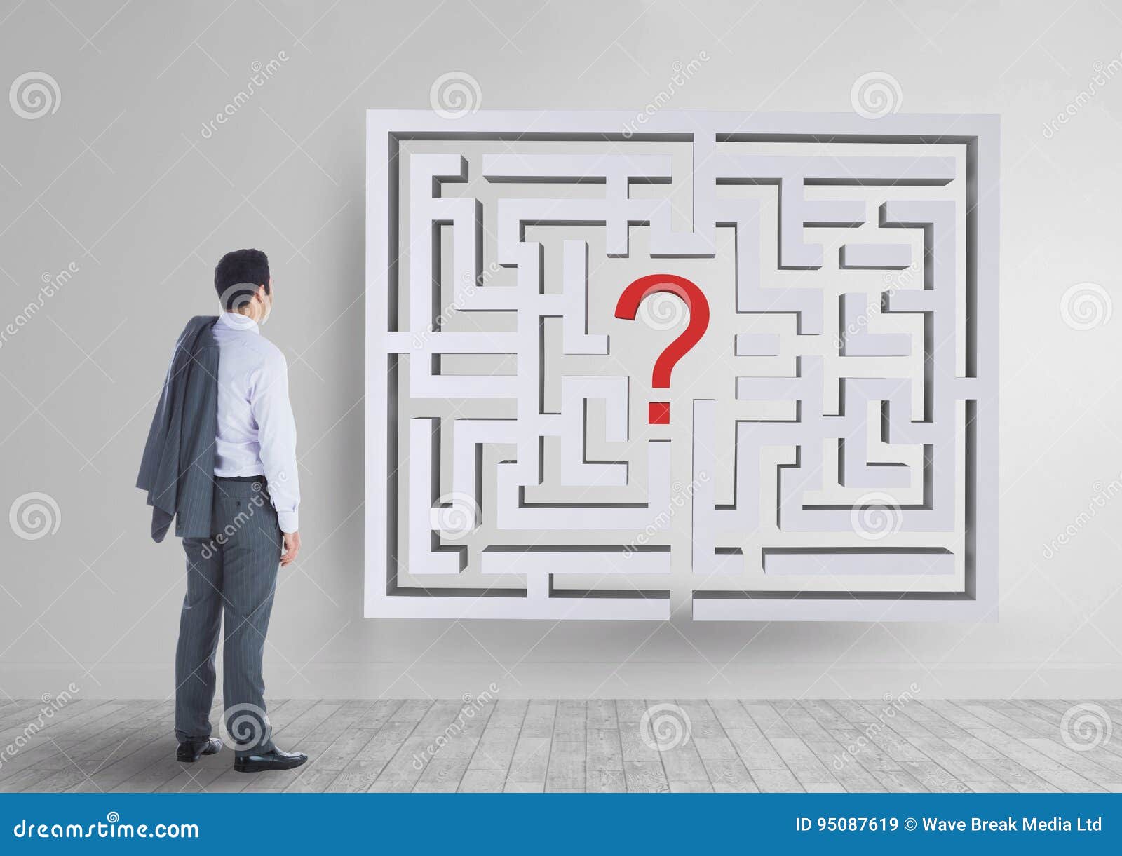 Man Looking To a Maze on the Wall Stock Image - Image of floor, circle ...