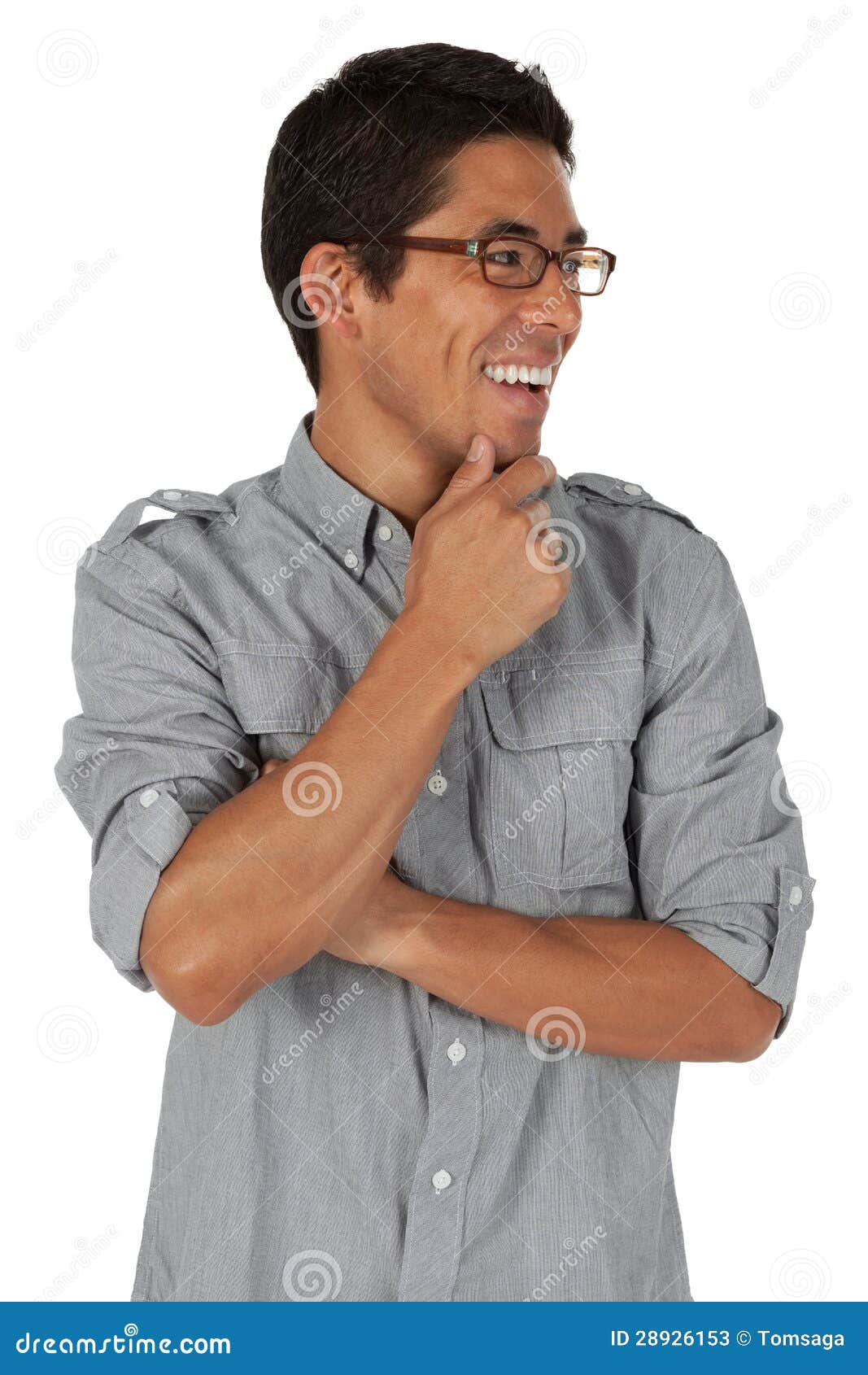 Man Looking To the Side with Hand on Chin Stock Image - Image of ...