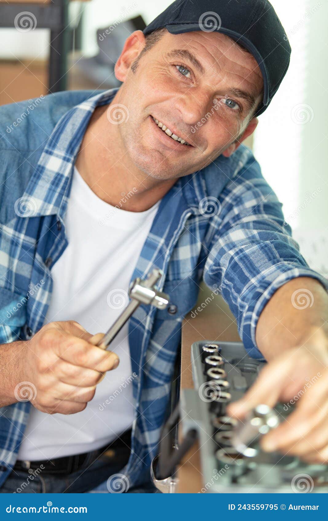 Man Looking for Tools in Toolbox Stock Image - Image of wrench ...
