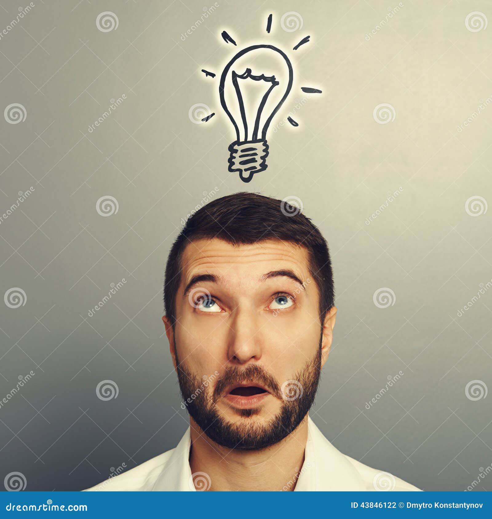 Man Looking Up at Drawing Light Bulb Stock Photo - Image of knowledge ...