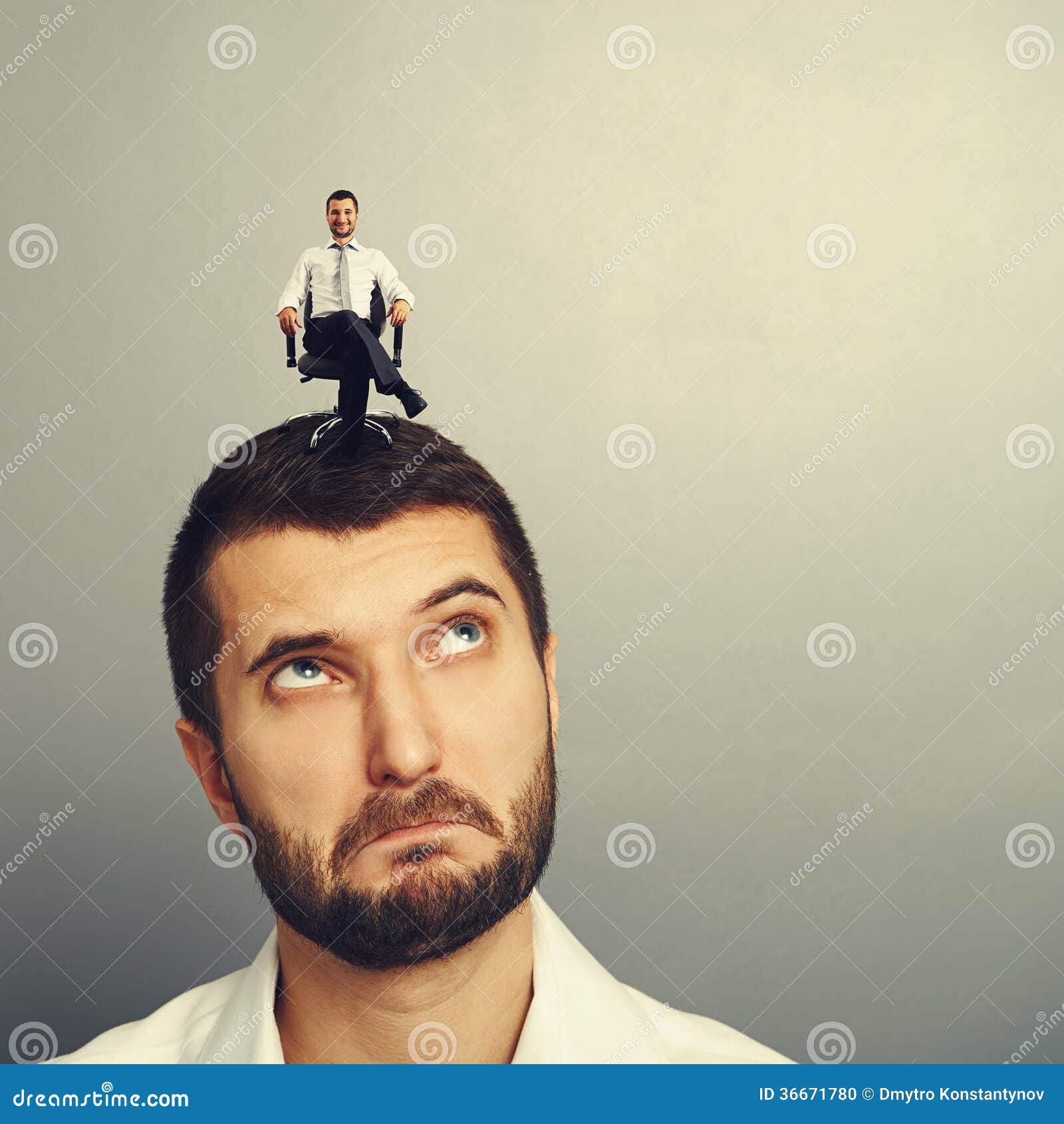Man Looking Up at Small Successful Man Stock Photo - Image of idea ...