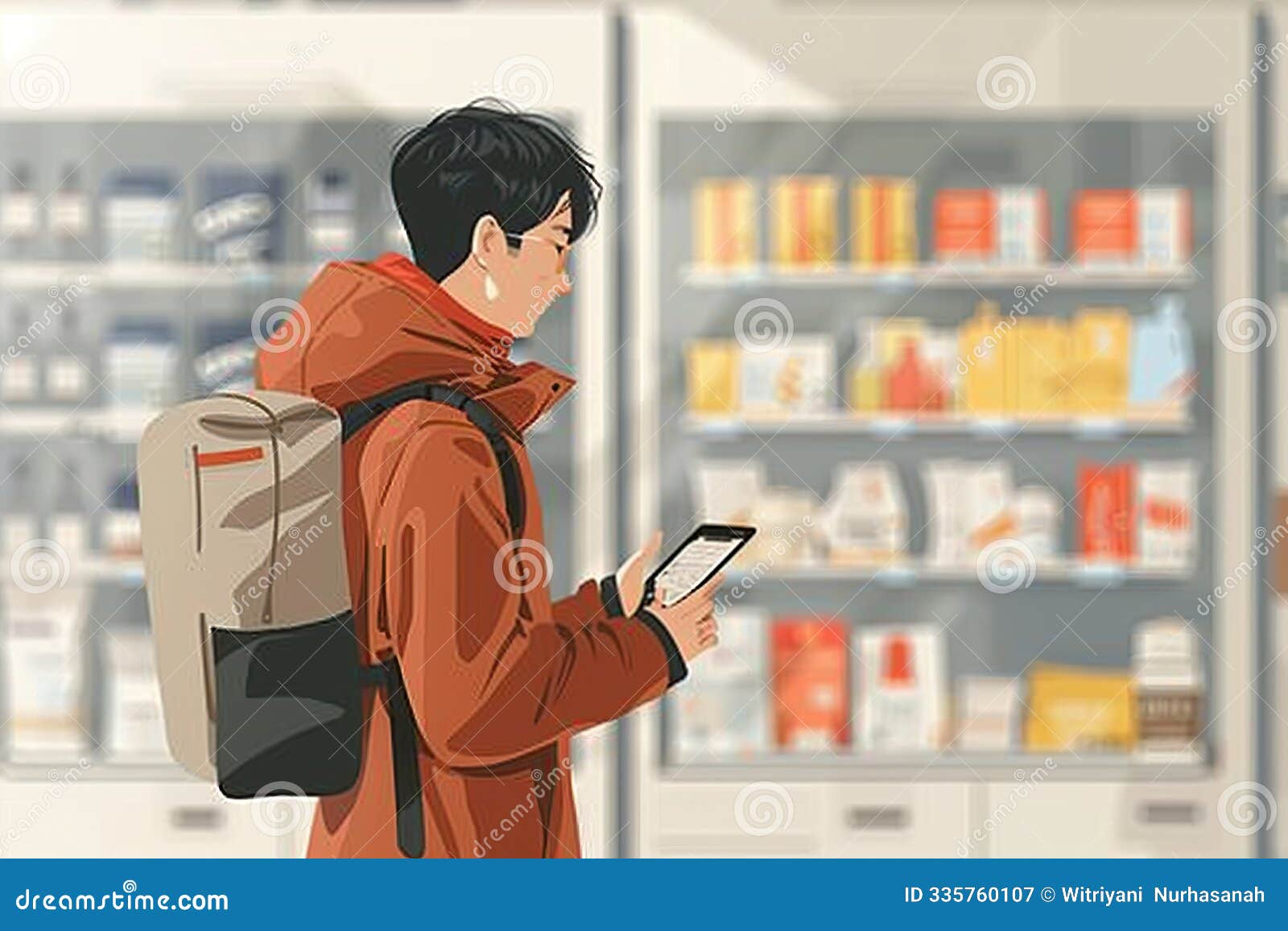 Man Looking at a Vending Machine Stock Illustration - Illustration of ...