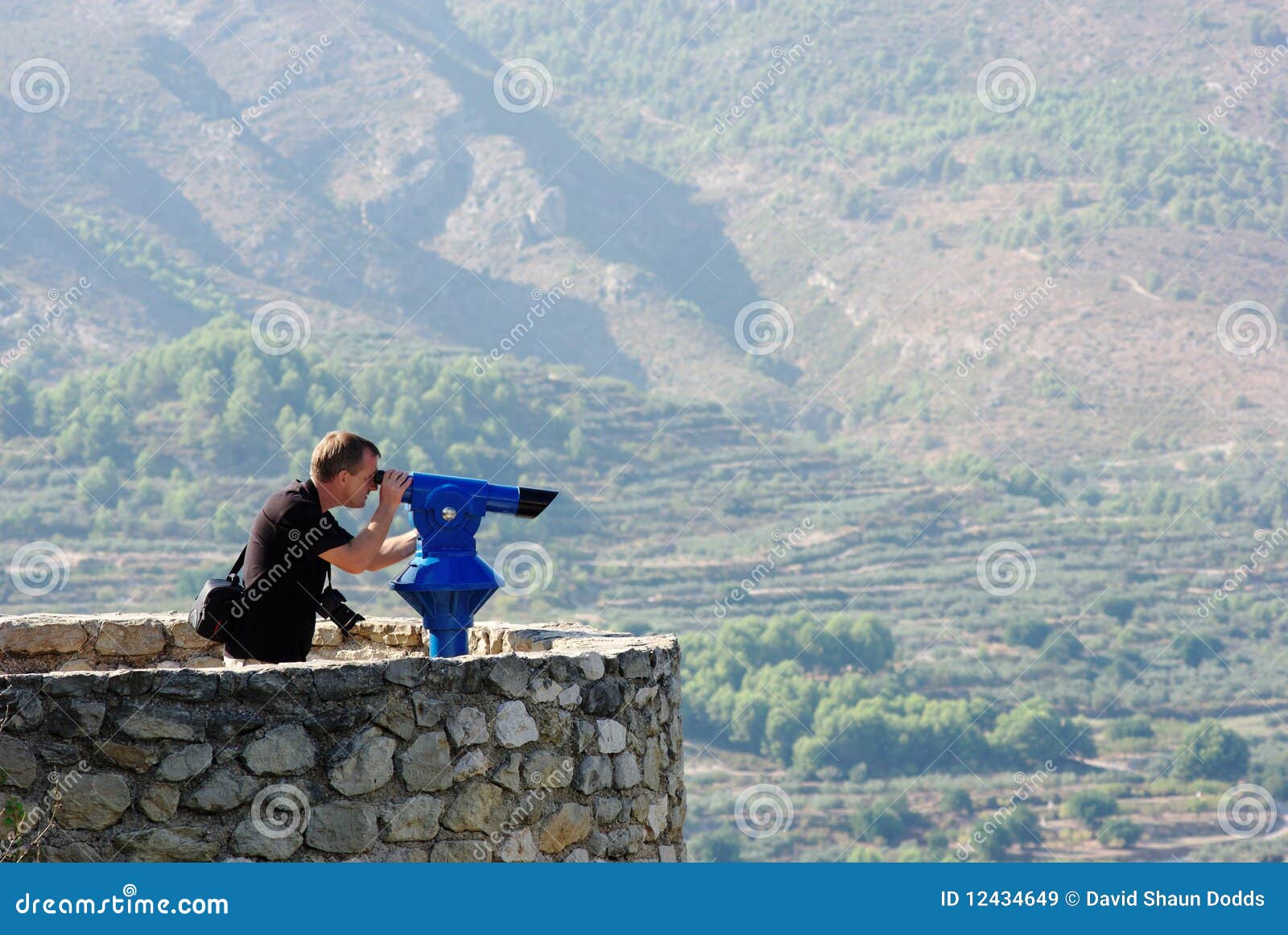 Man Looking through View Telescope Stock Image - Image of male ...