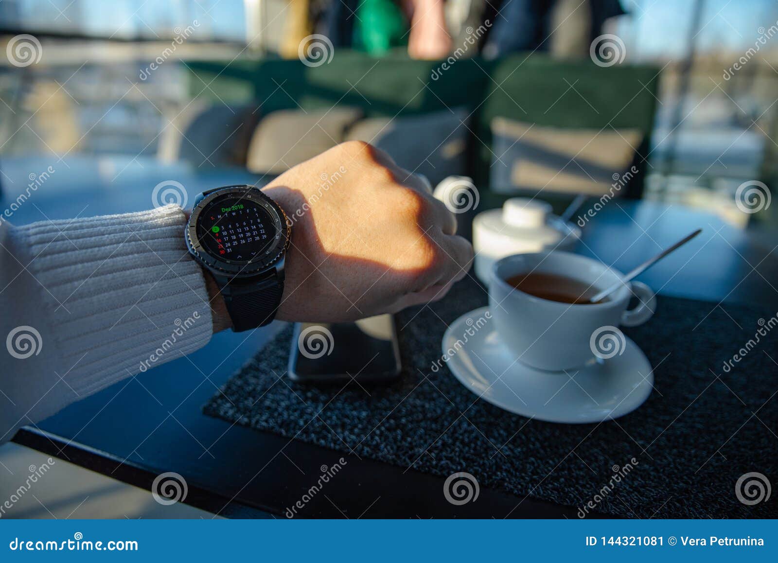 Man Looking on Watch Sitting in Cafe Waiting for Meeting Stock Image ...