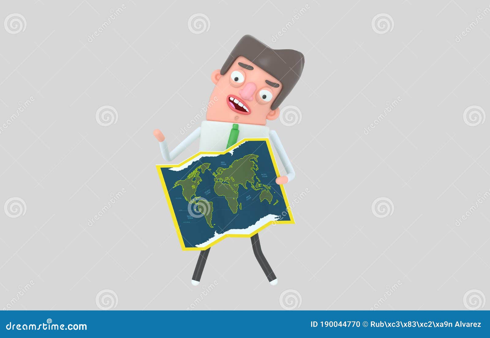 Man Looking at World Map Paper. 3d Illustration. Isolated Stock ...