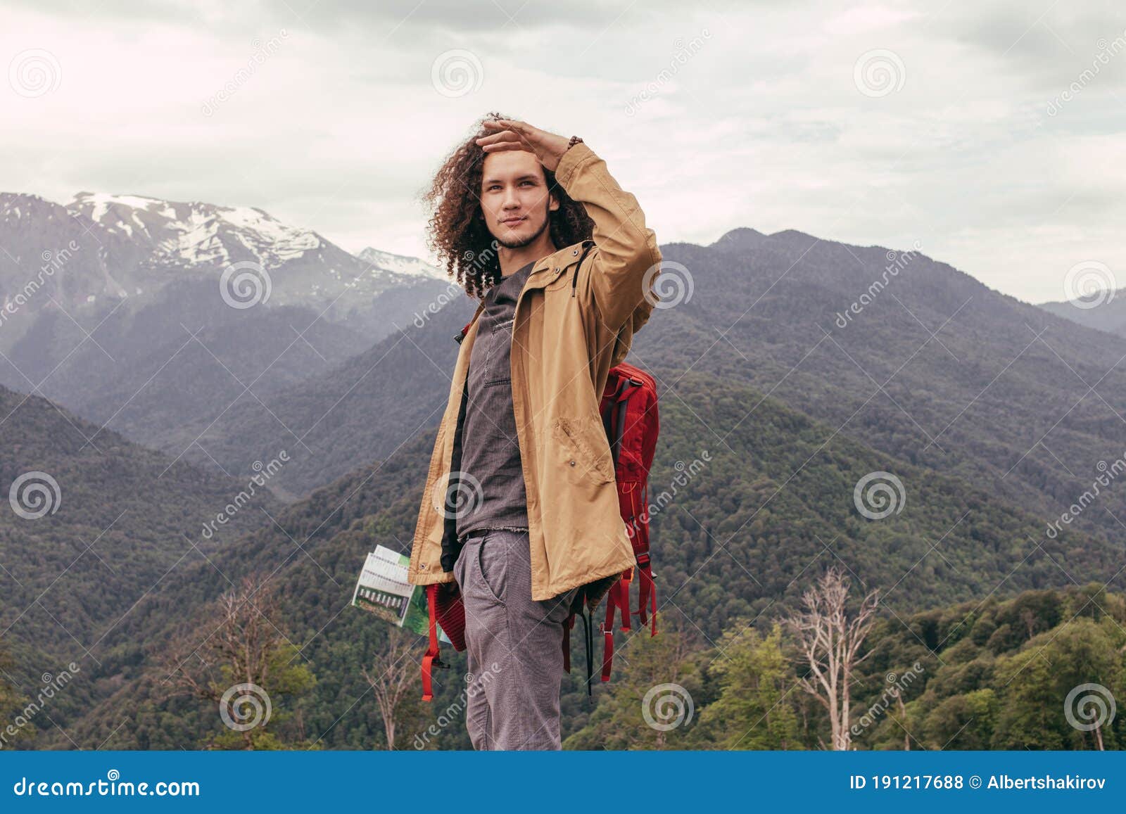 Man Looks Ahead into Distance with Mountain Stock Photo - Image of ...
