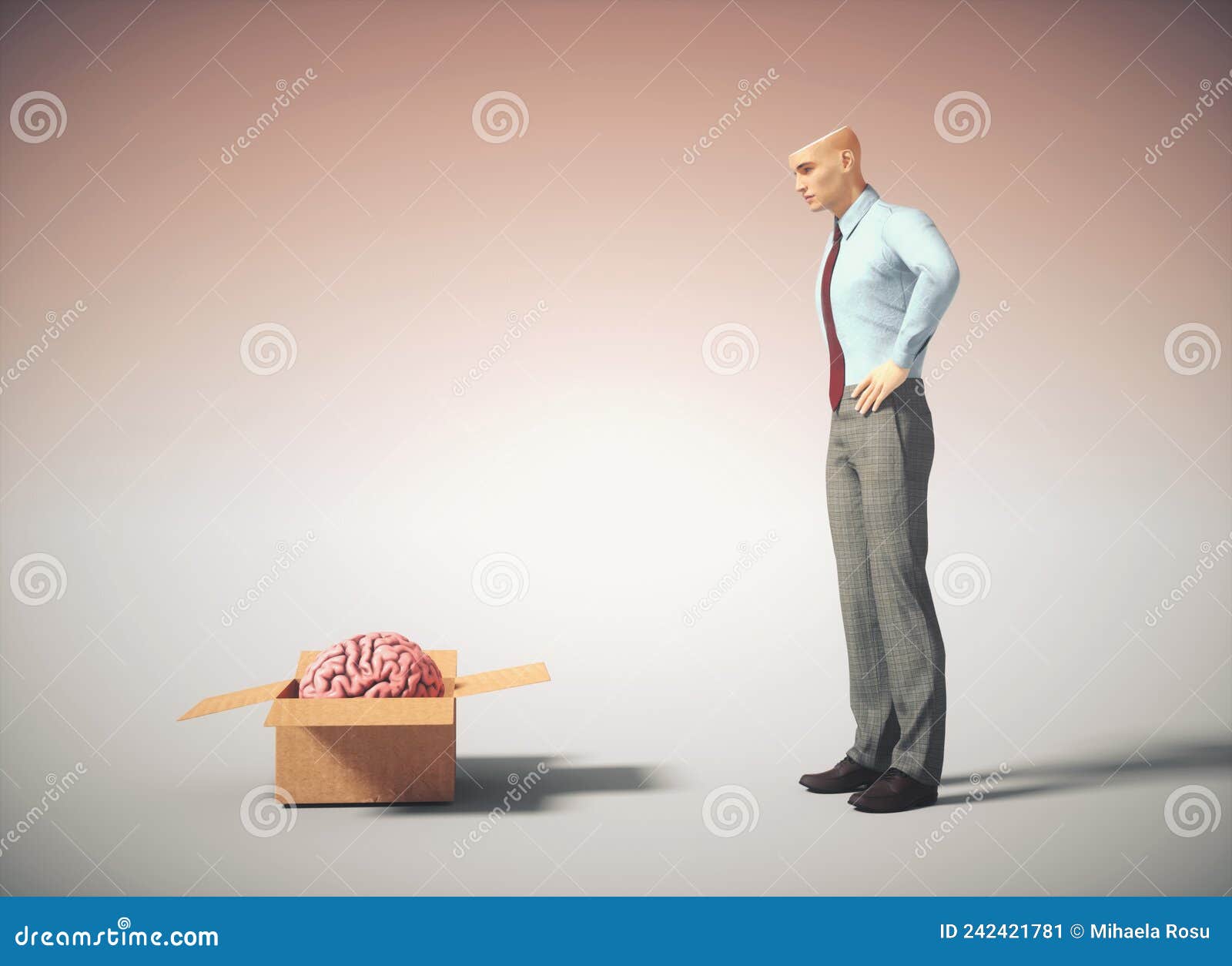 Man Looks at a Brain in a Box. Think Different and Contemplation ...