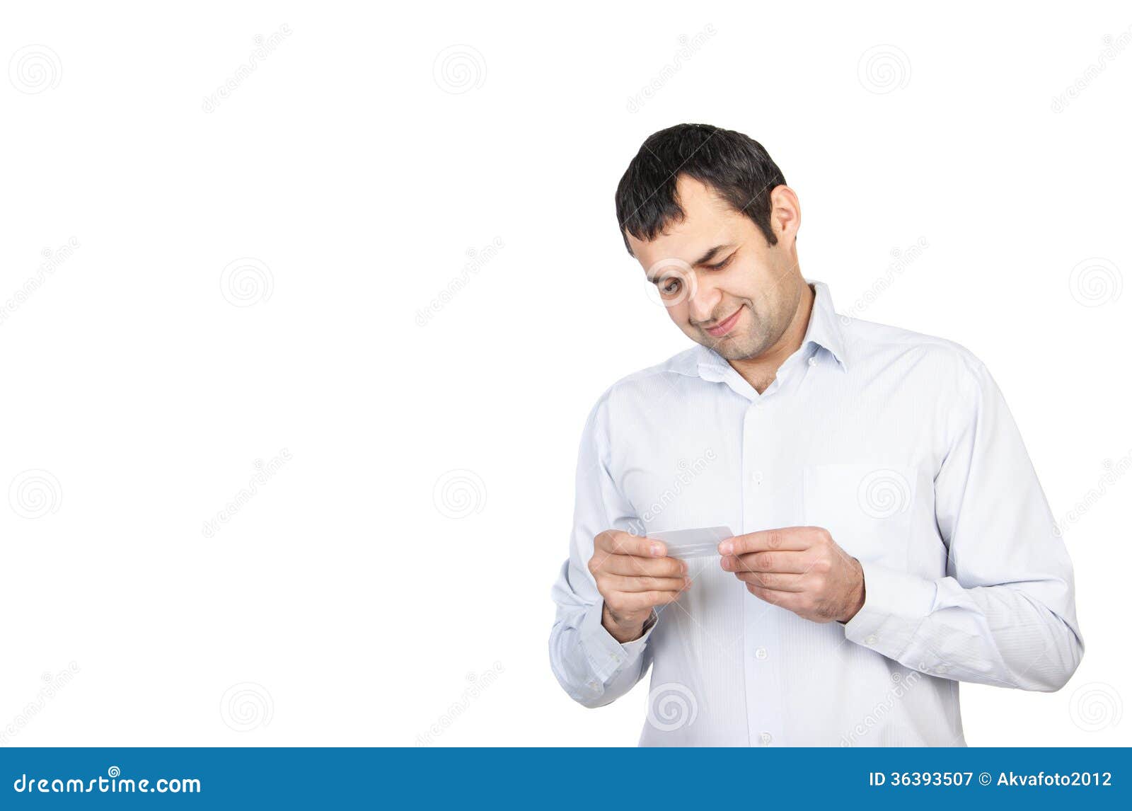 Man looks at the card stock image. Image of handsome - 36393507