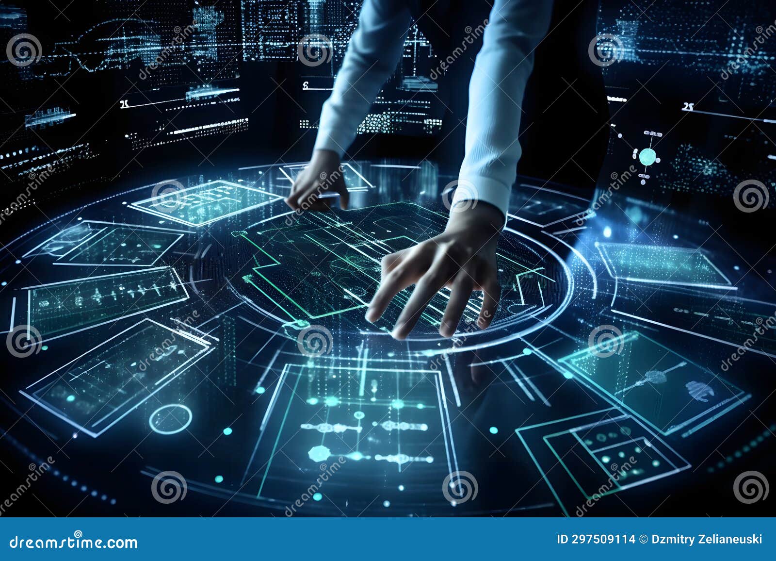 A Man Looks at Monitors, Modern Technologies. Generative AI Stock ...