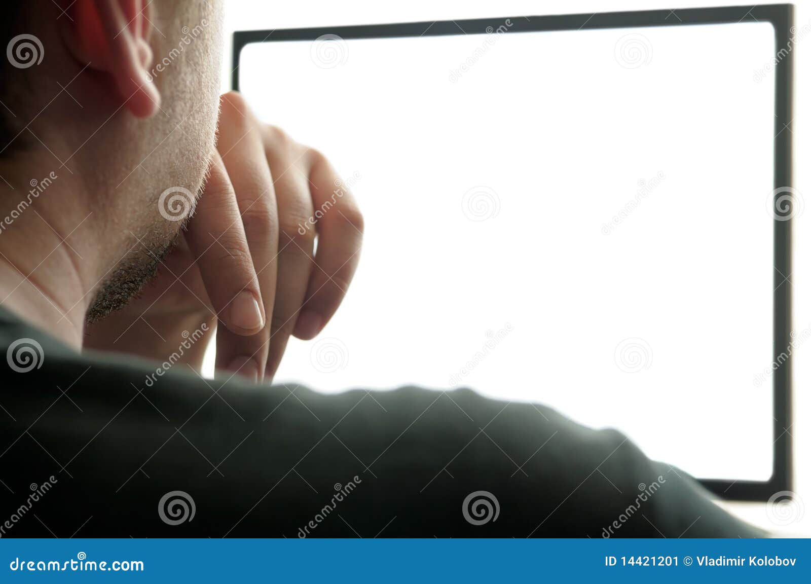 Man looks at the screen. stock image. Image of rear, internet - 14421201