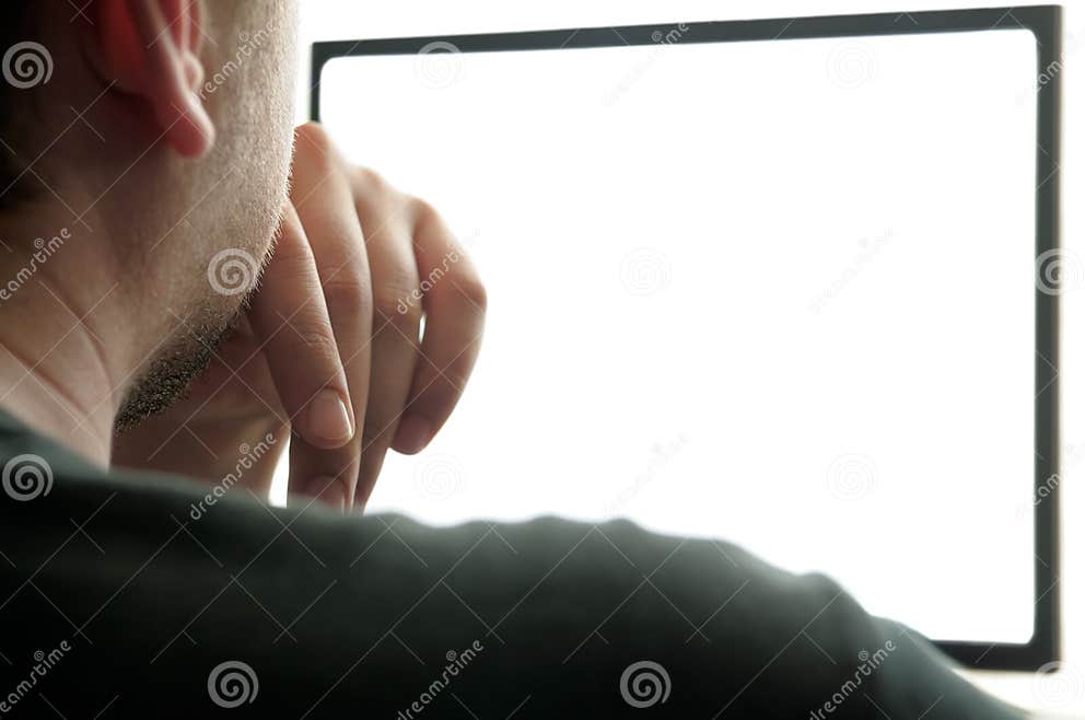 Man looks at the screen. stock image. Image of rear, internet - 14421201