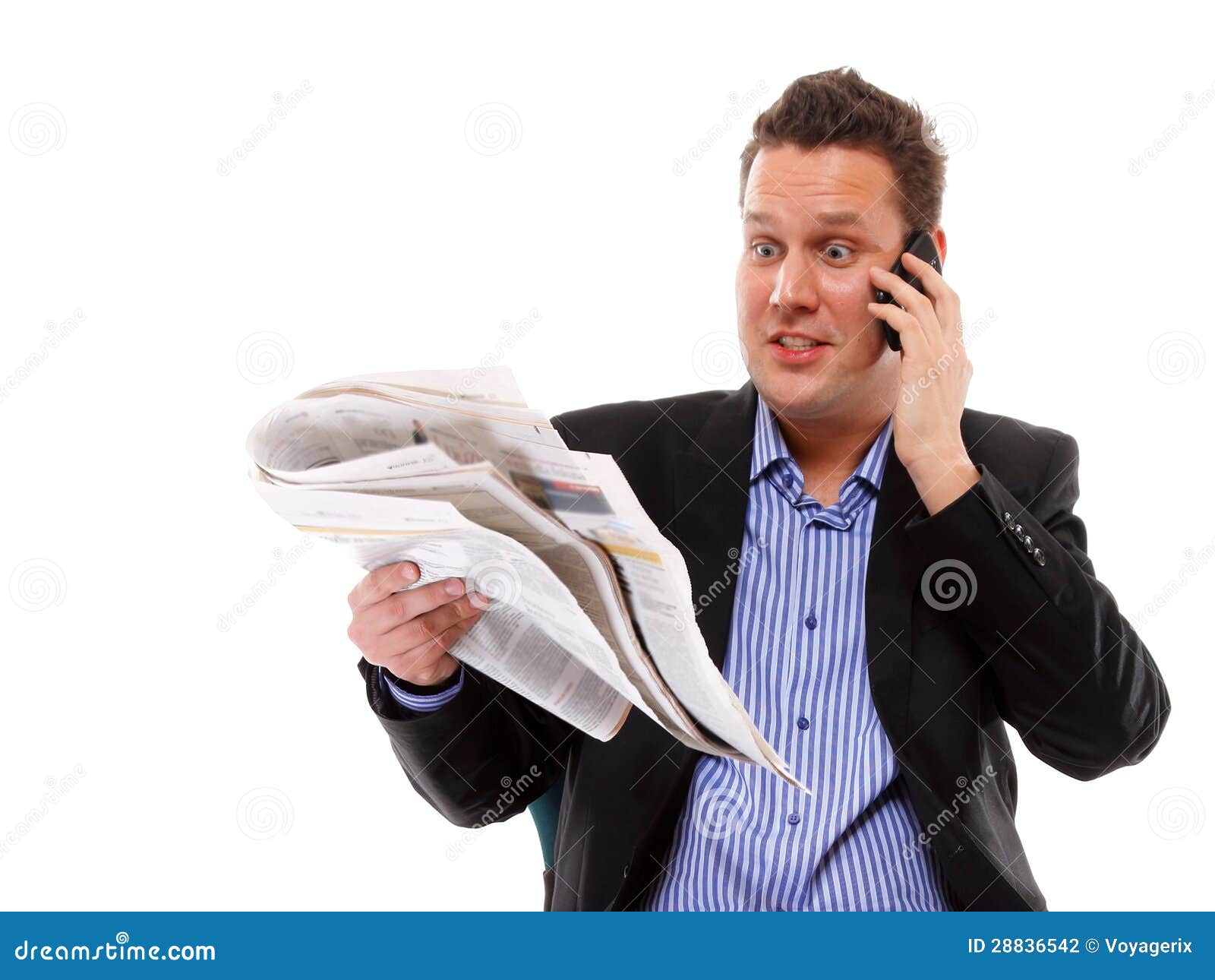 Man Looks Surprised while Reading a Newspaper Stock Photo - Image of ...