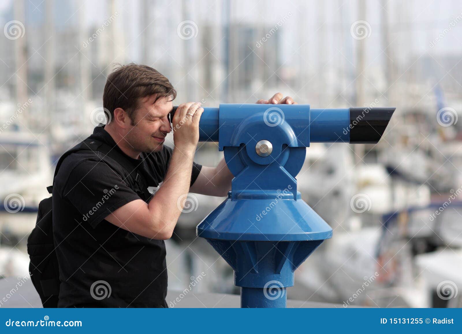 Man Looks through Telescope Stock Image - Image of horizontal, tourism ...