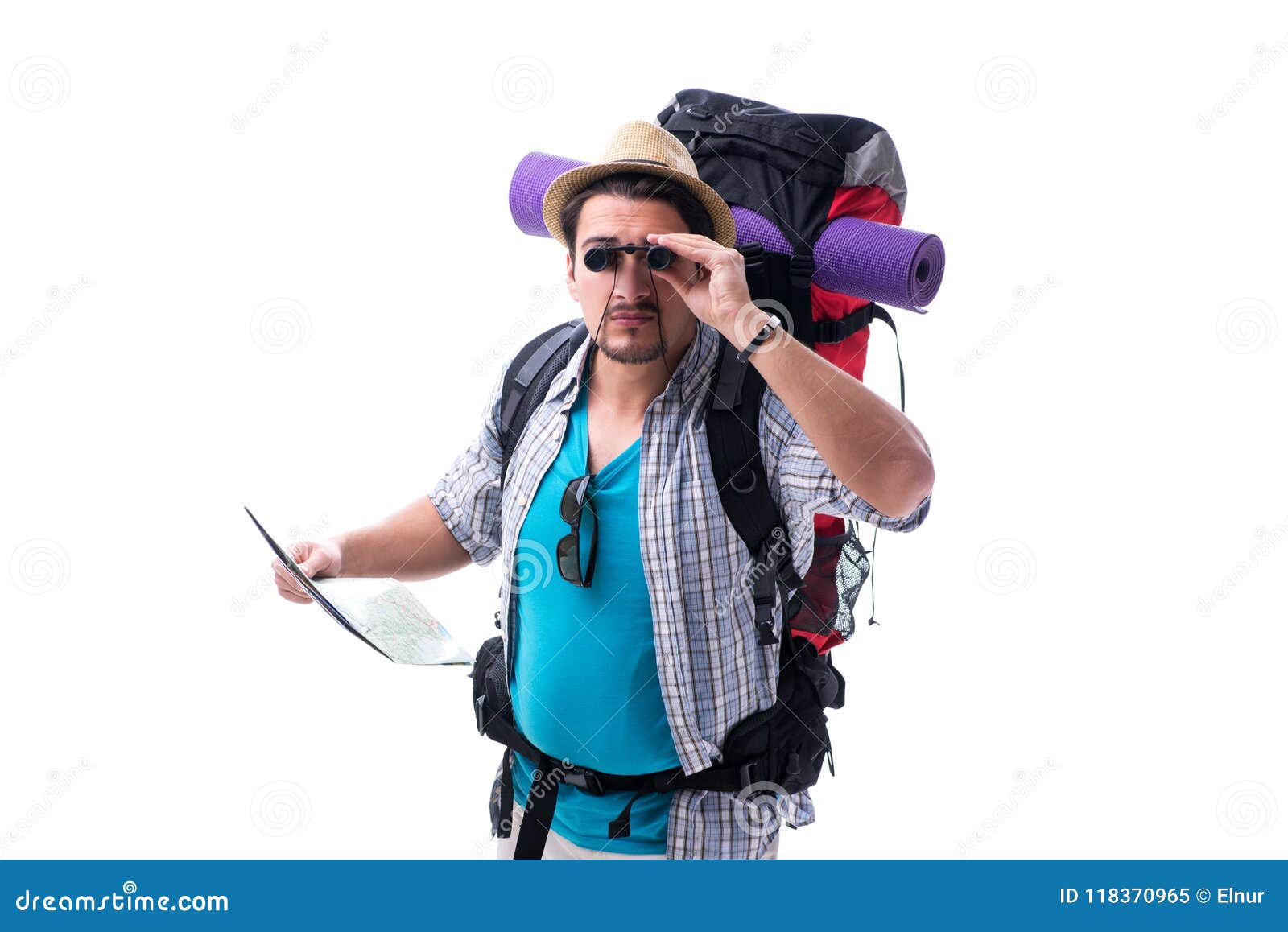 The Man Lost and Looking for Direction with Map on White Stock Image ...