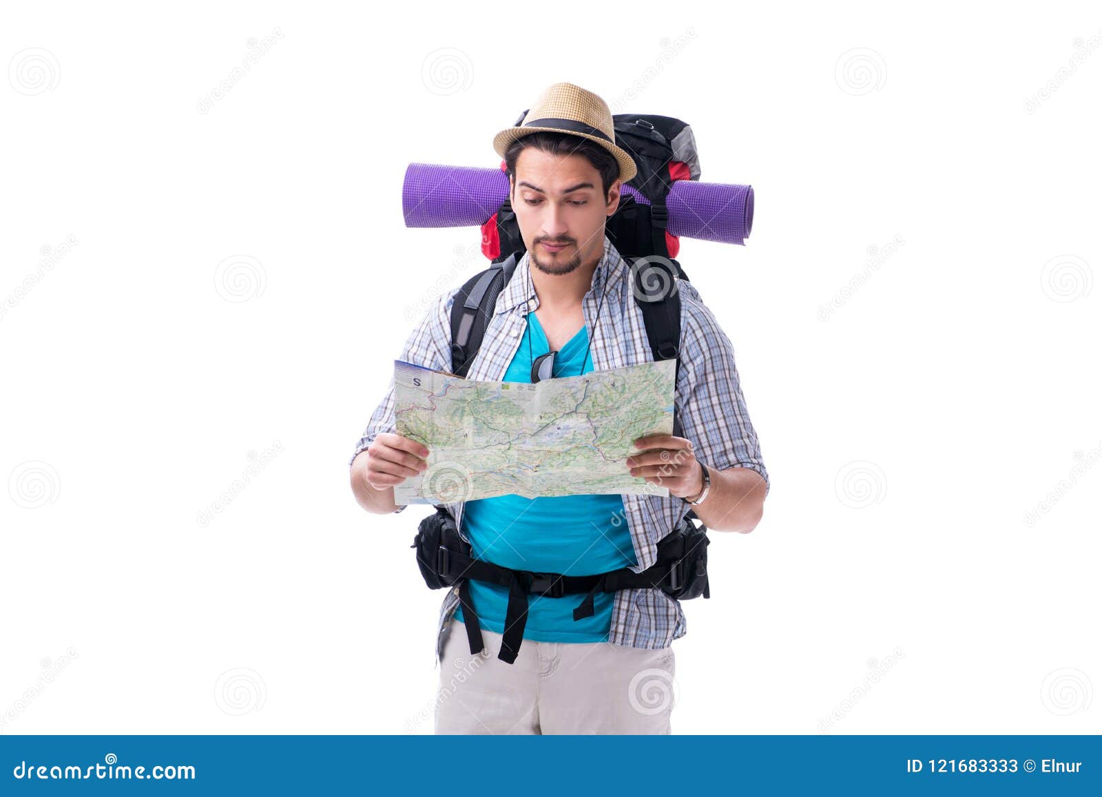 The Man Lost and Looking for Direction with Map on White Stock Image ...