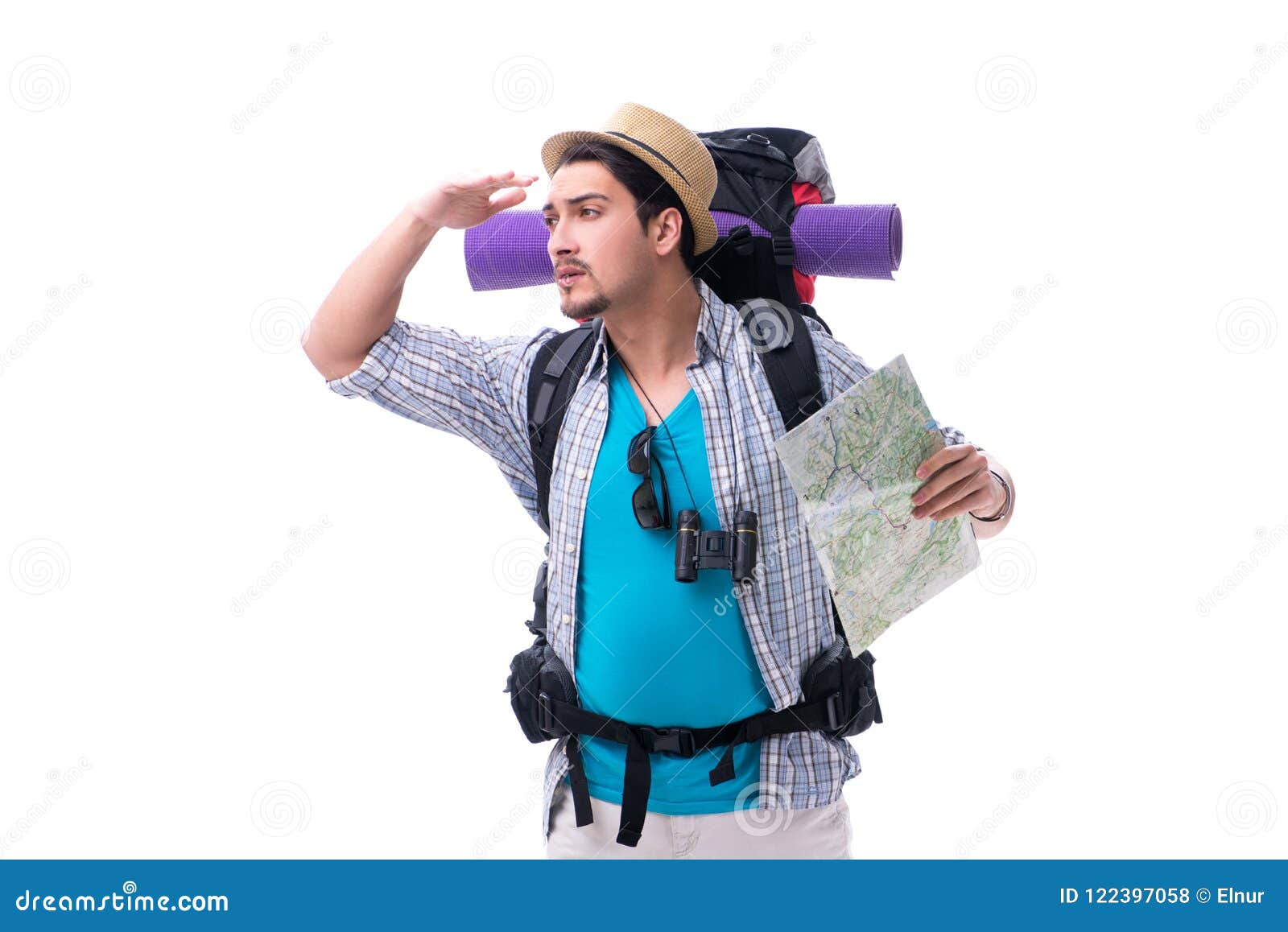 The Man Lost and Looking for Direction with Map on White Stock Photo ...