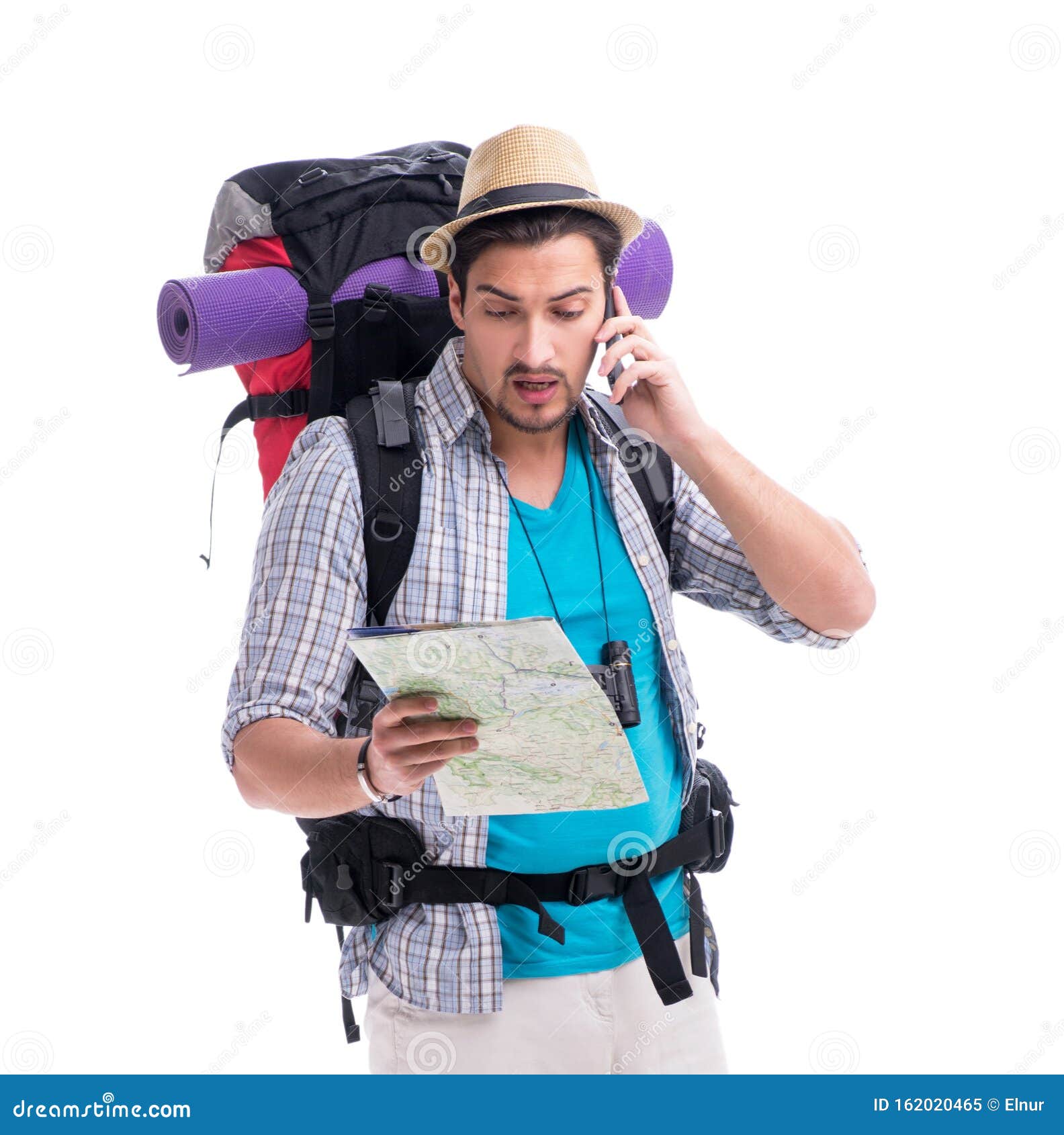 Man Lost and Looking for Direction with Map on White Stock Image ...