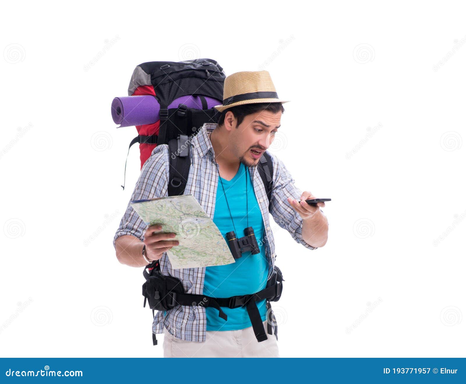 Man Lost and Looking for Direction with Map on White Stock Image ...