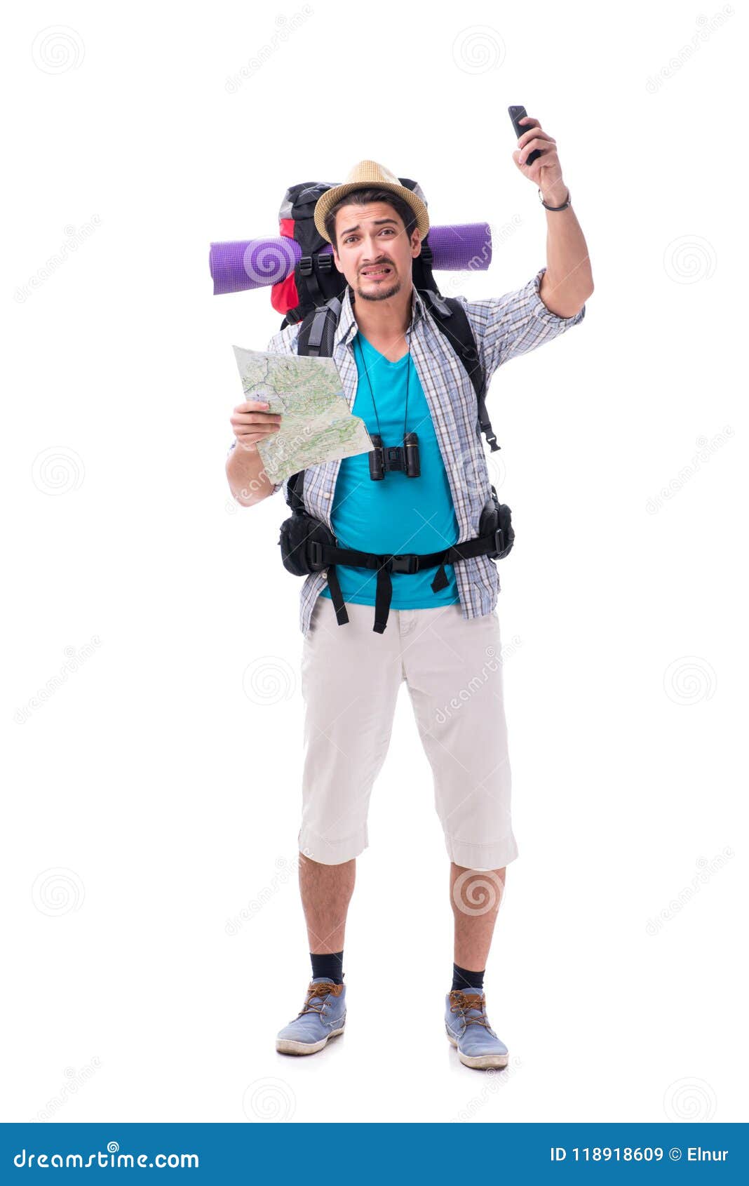 The Man Lost and Looking for Direction with Map on White Stock Image ...