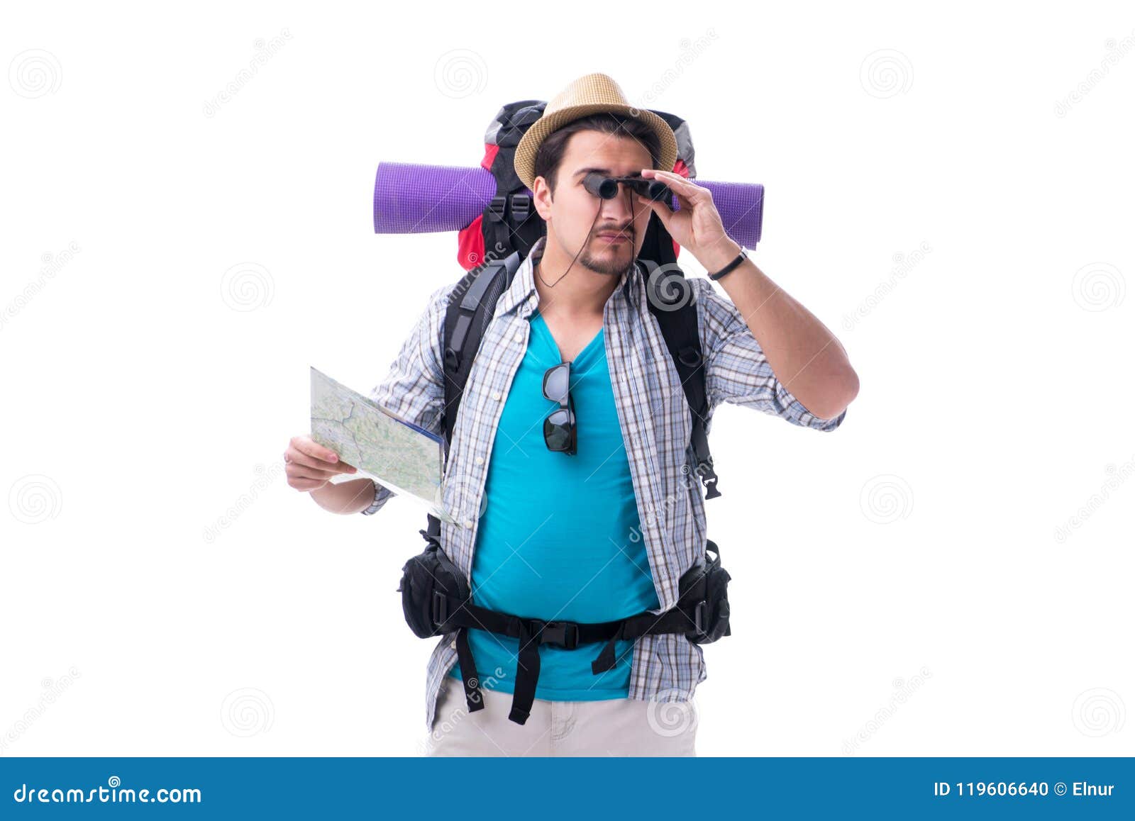 The Man Lost and Looking for Direction with Map on White Stock Photo ...