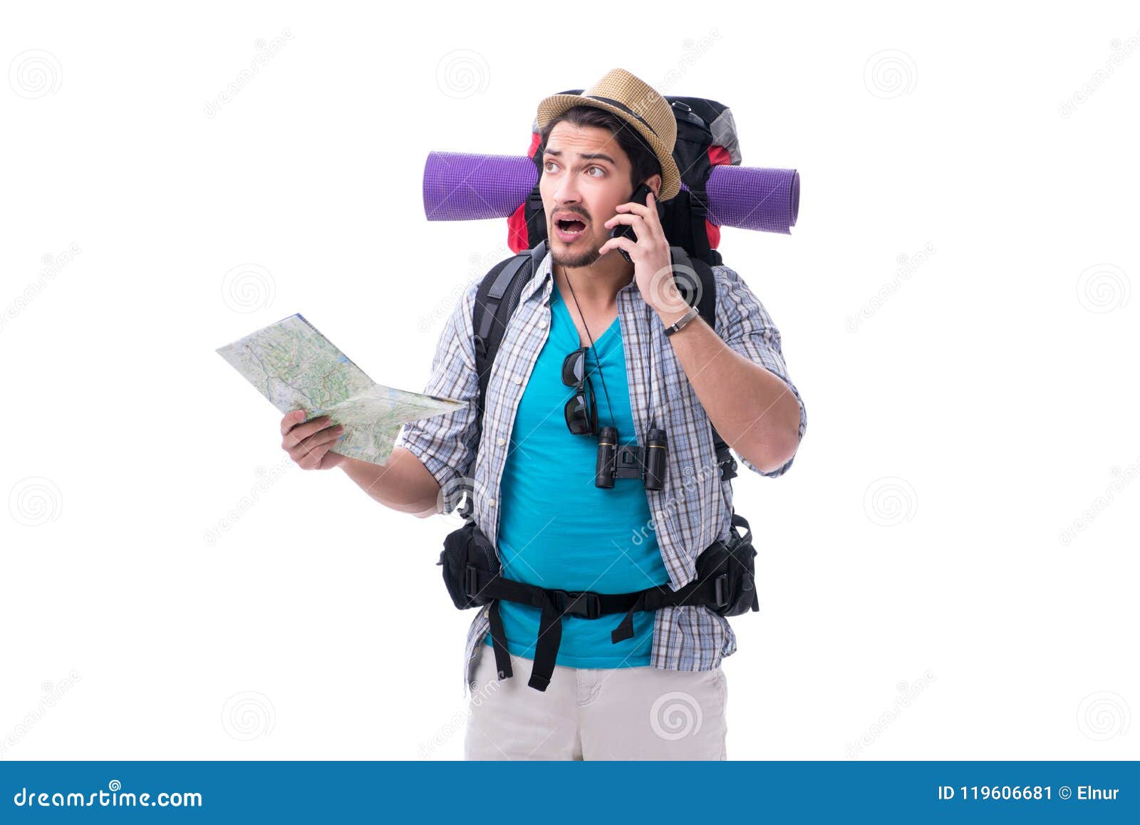 The Man Lost and Looking for Direction with Map on White Stock Image ...