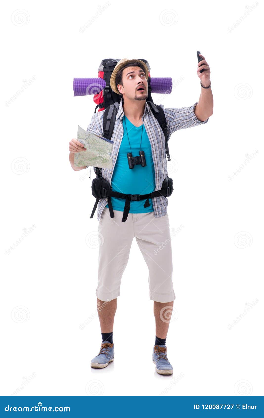 The Man Lost and Looking for Direction with Map on White Stock Image ...