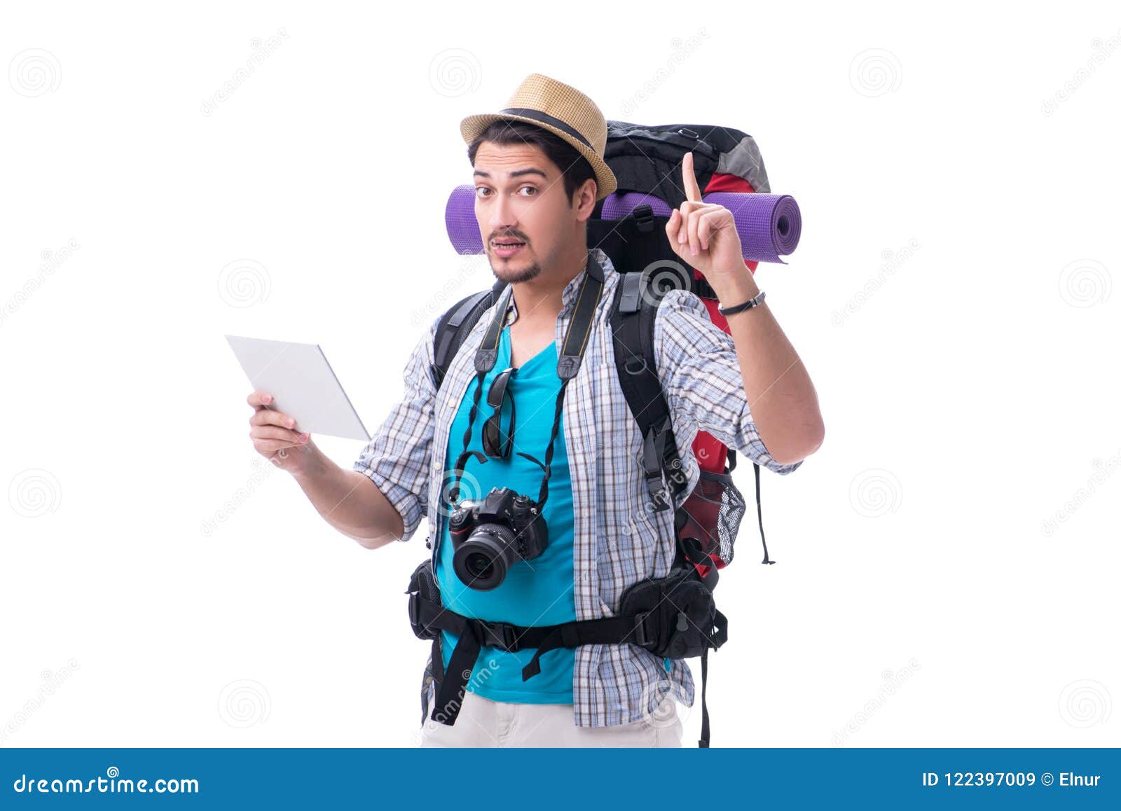 The Man Lost and Looking for Direction with Map on White Stock Image ...