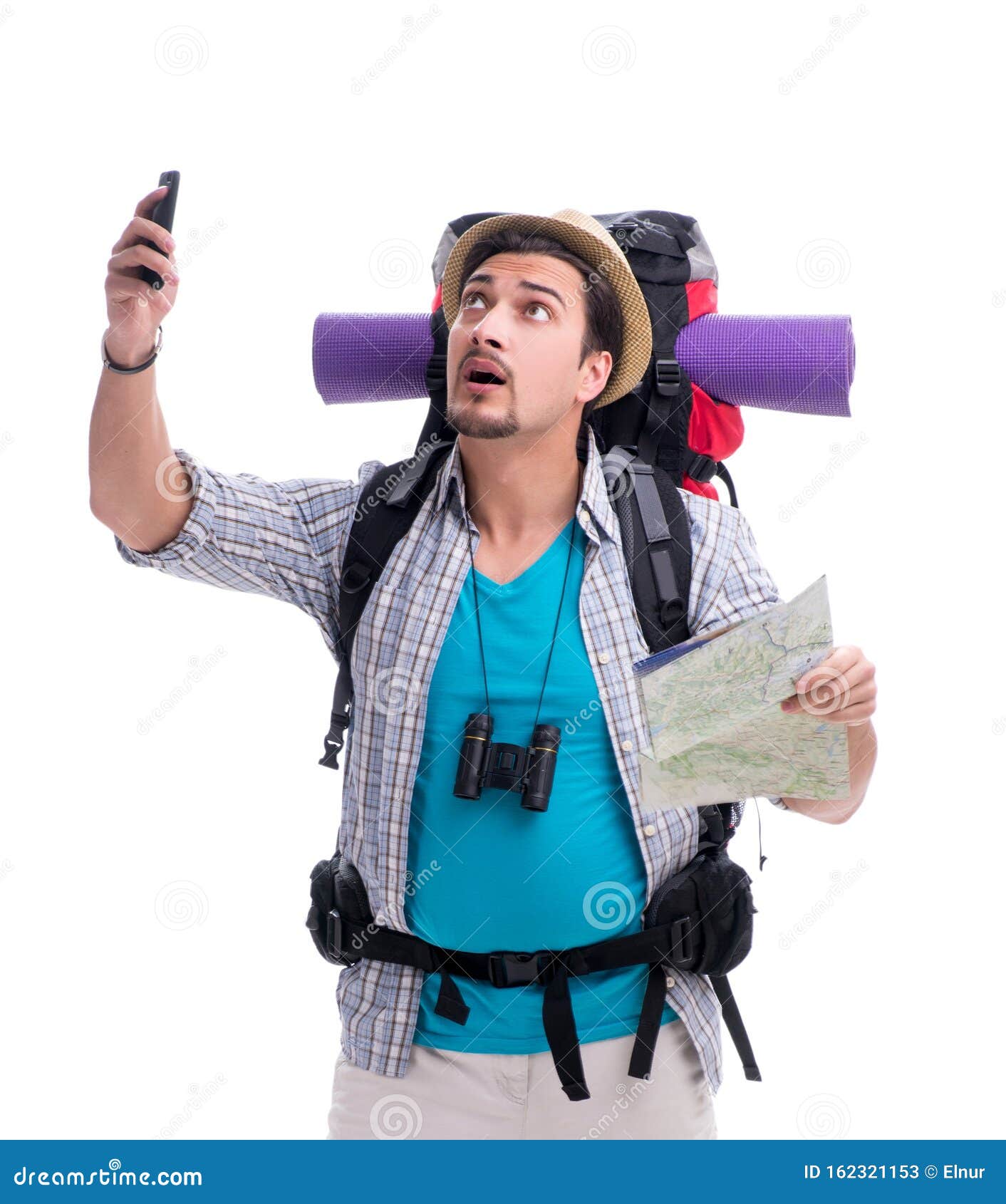 Man Lost and Looking for Direction with Map on White Stock Image ...