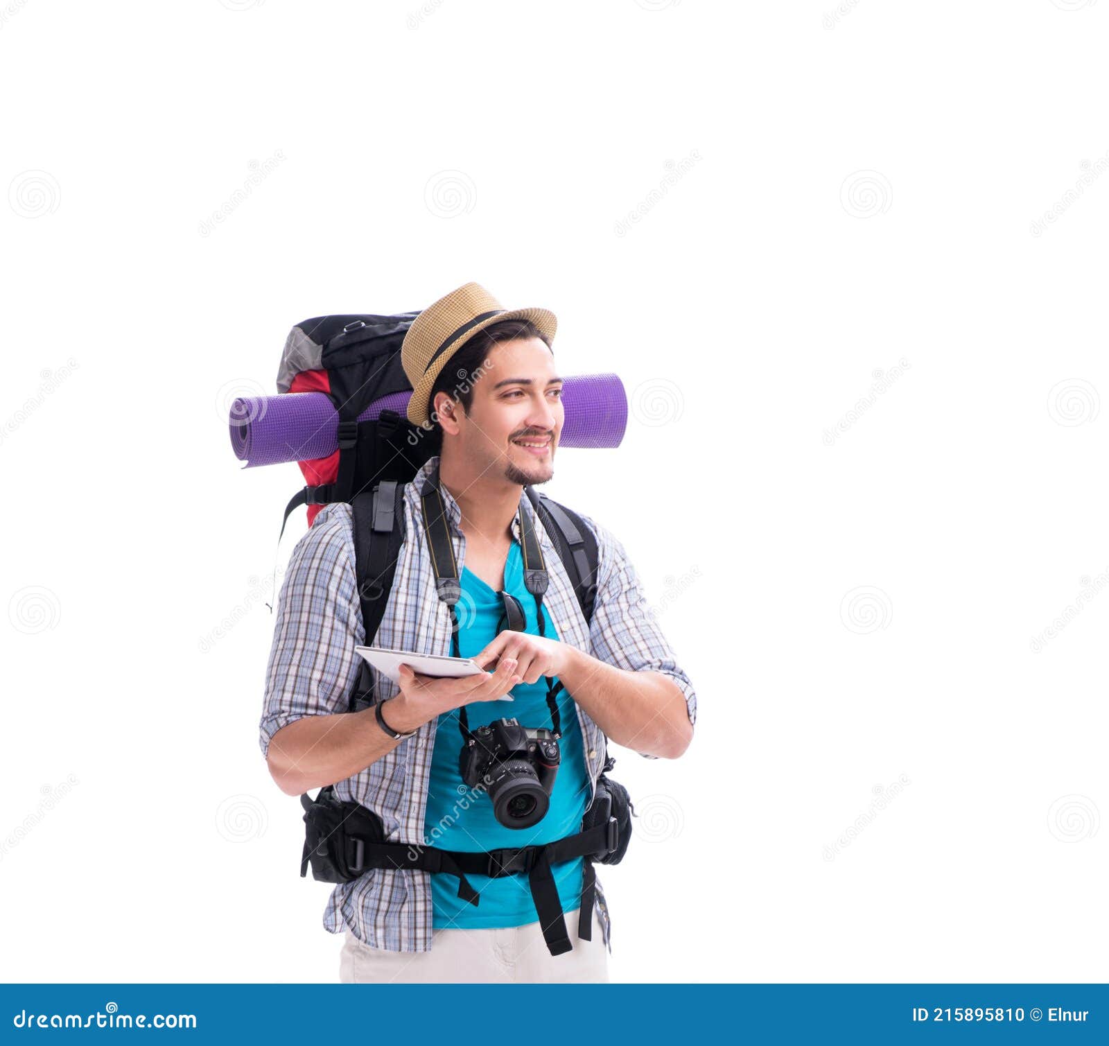 Man Lost and Looking for Direction with Map on White Stock Photo ...