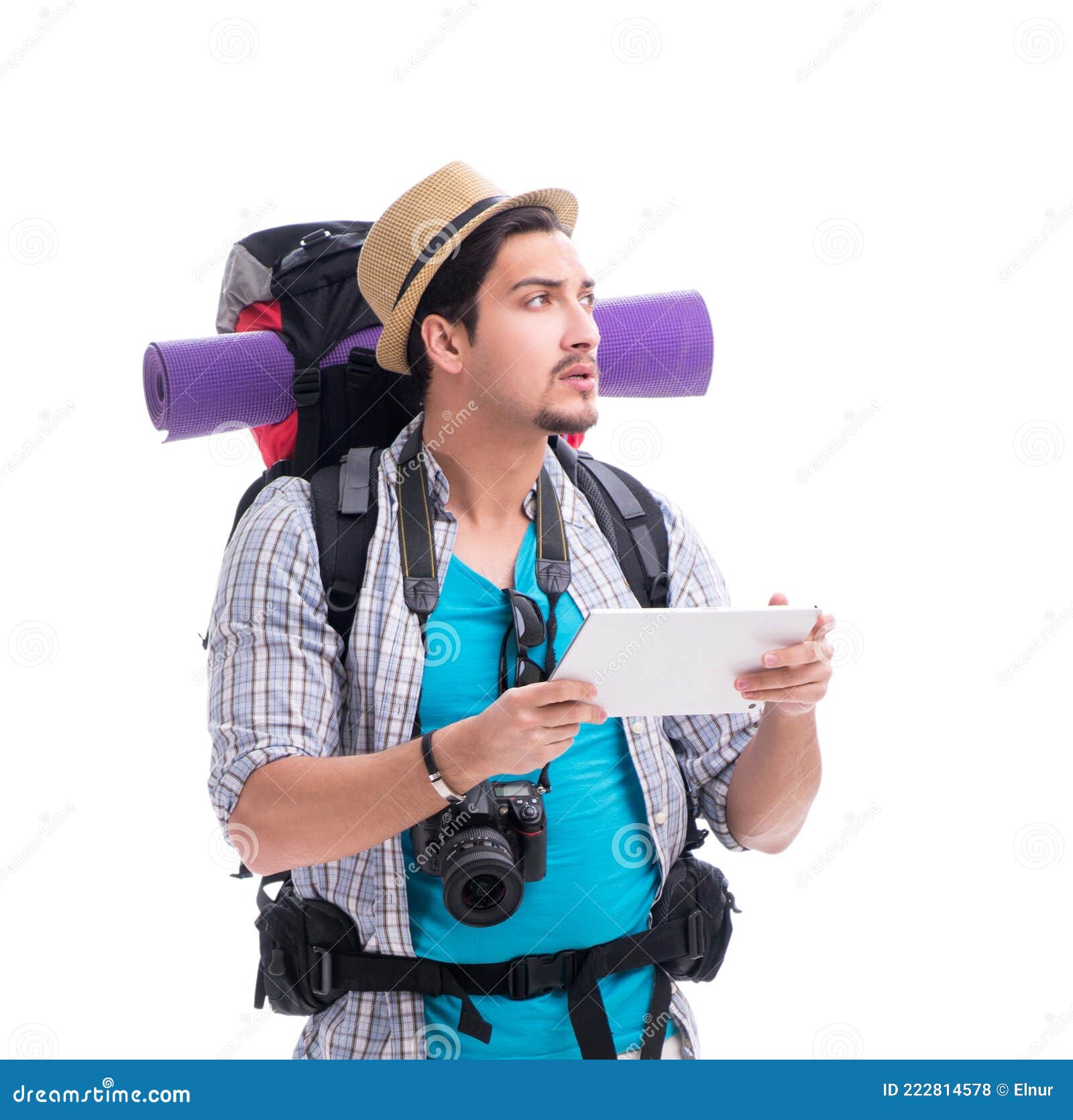 Man Lost and Looking for Direction with Map on White Stock Photo ...