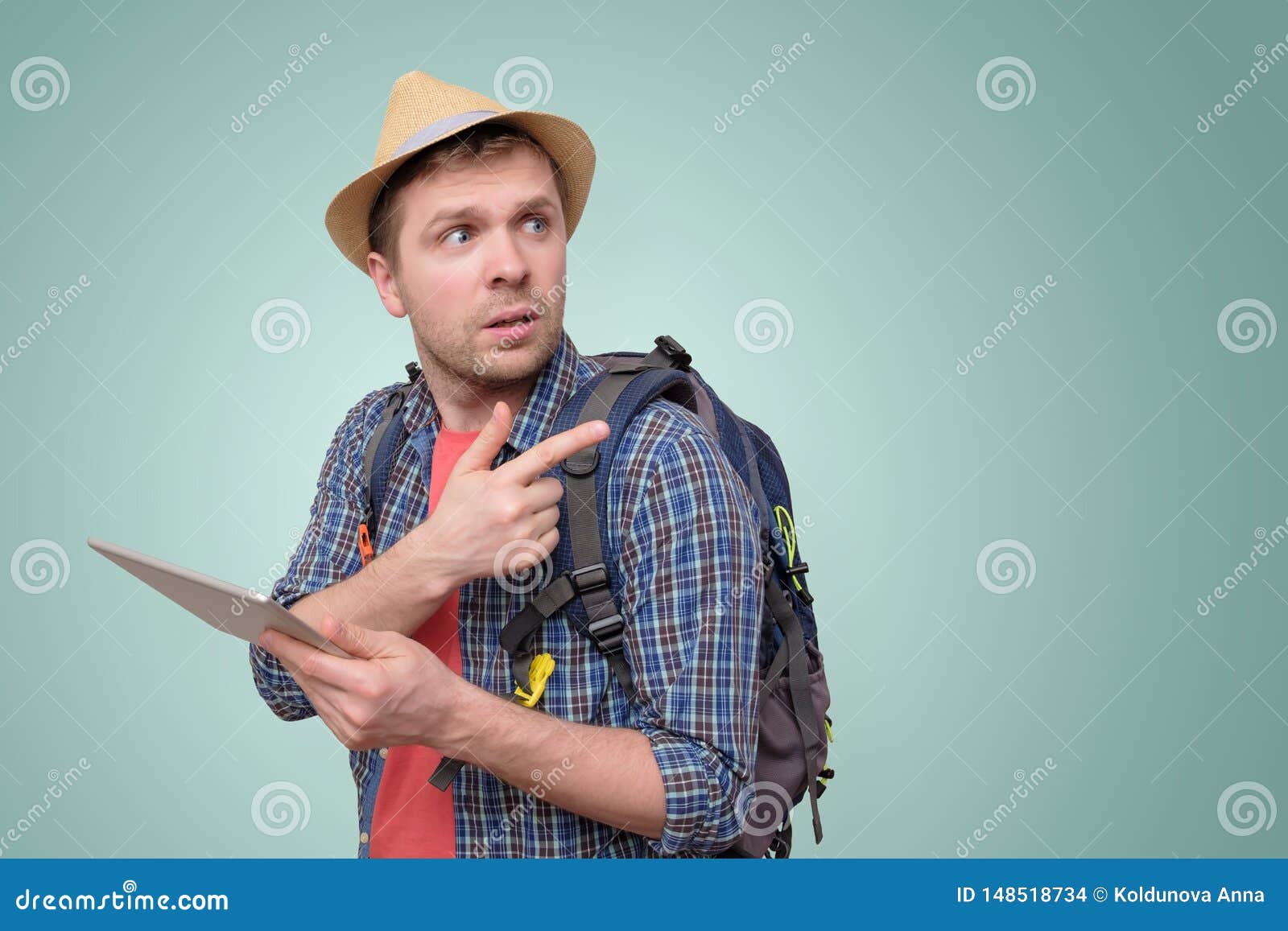 Man Lost and Looking for Direction with Tablet Stock Photo - Image of ...