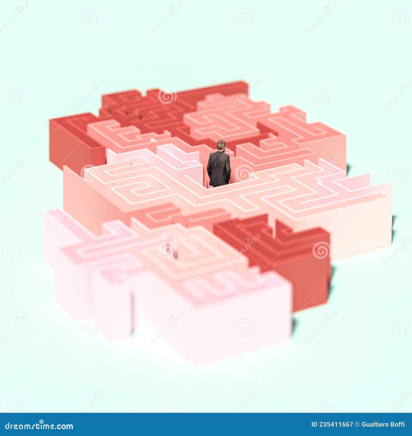 Man lost in a pink maze stock illustration. Illustration of render ...