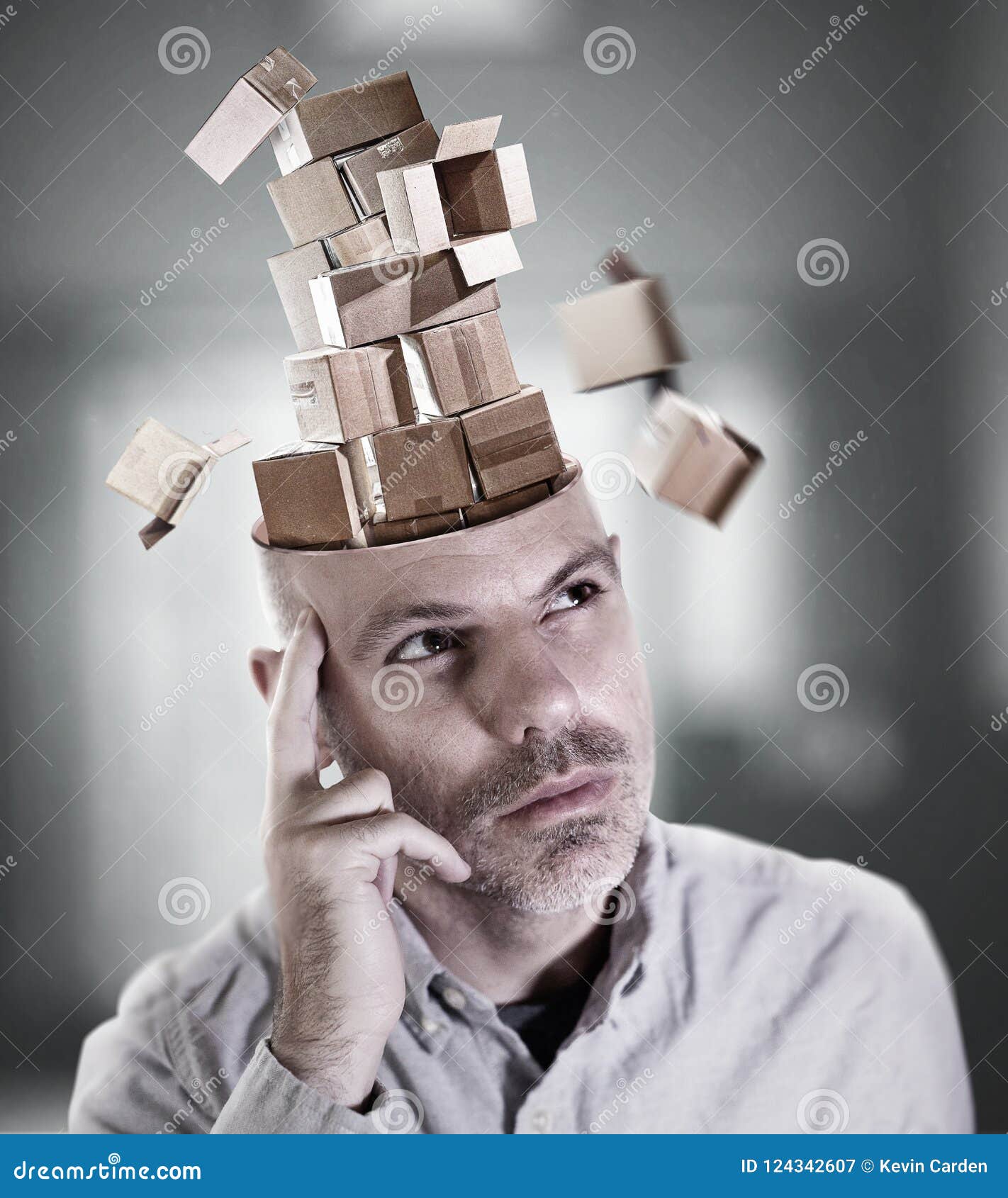 Man lost in thought stock image. Image of thinking, boxes - 124342607