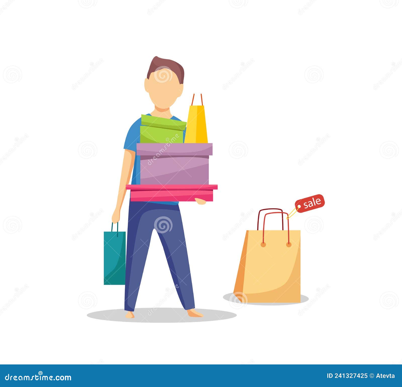 A Man with a Lot of Purchases. Vector Cartoon Illustration Stock Vector ...