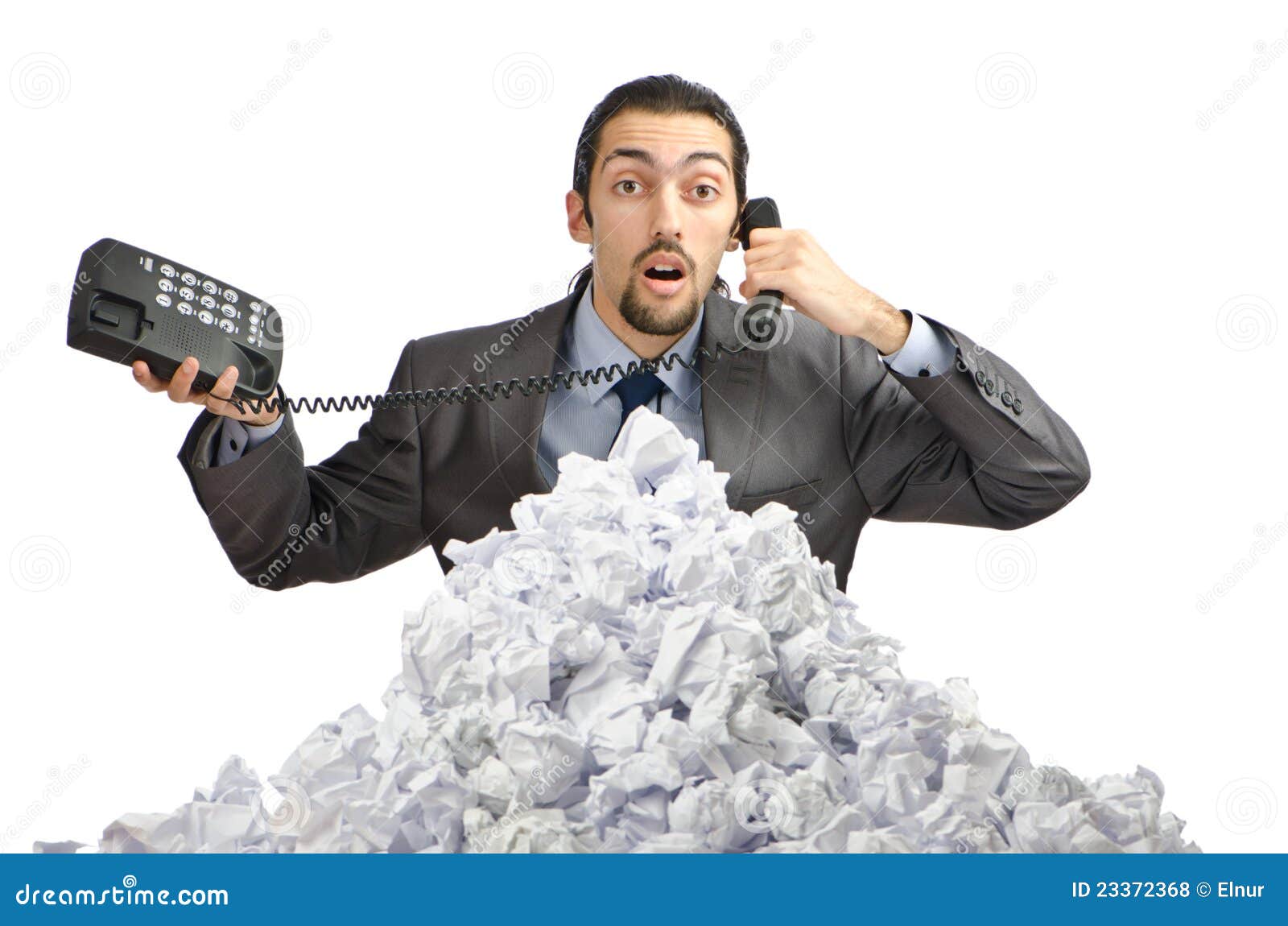 Man with Lots of Crumpled Paper Stock Photo - Image of communication ...