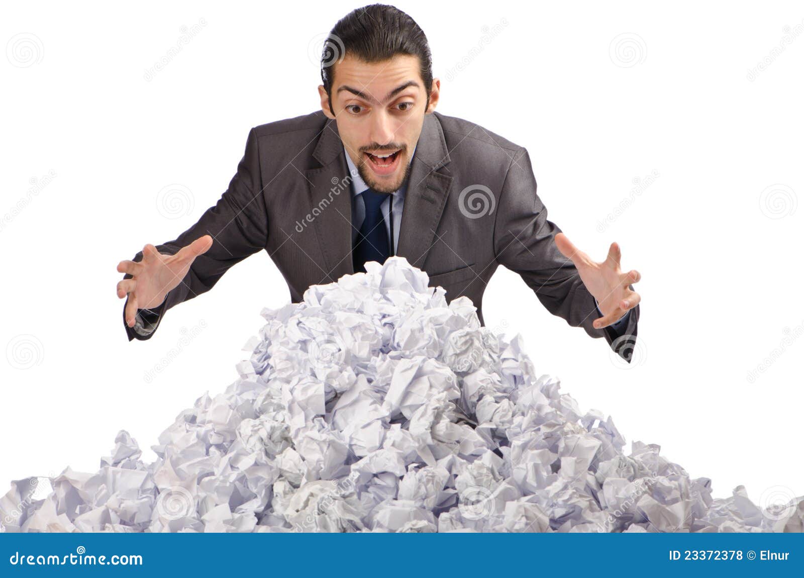 Man with Lots of Crumpled Paper Stock Photo - Image of business ...